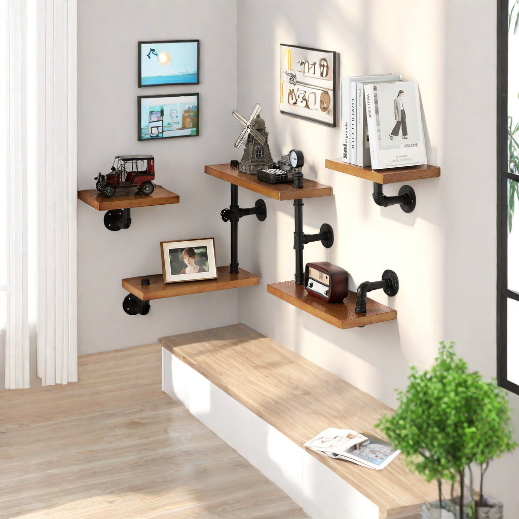 Williston Forge Iindustrial Pipe Shelving, Pipe Shelves With Wood ...