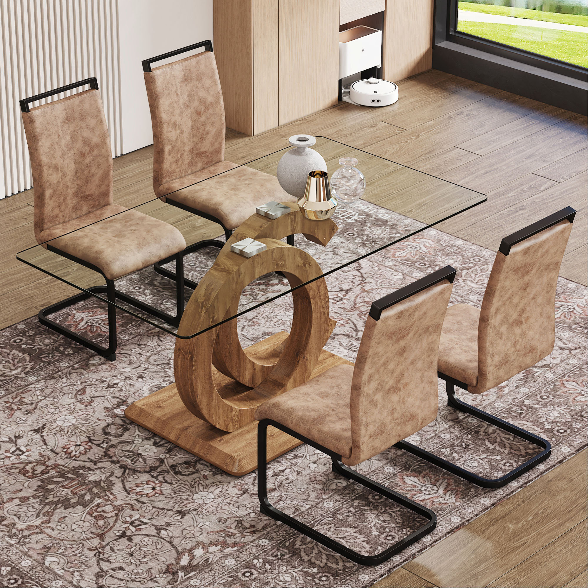 Latitude Run® Table And Chairs Set.63"X35.4X30" Rectangular Transprant ...