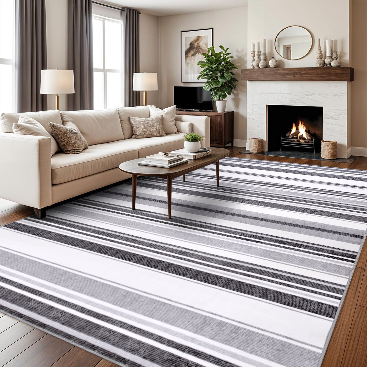 Highland Dunes Large Living Room Area Rug Soft Abstract Farmhouse Rugs ...