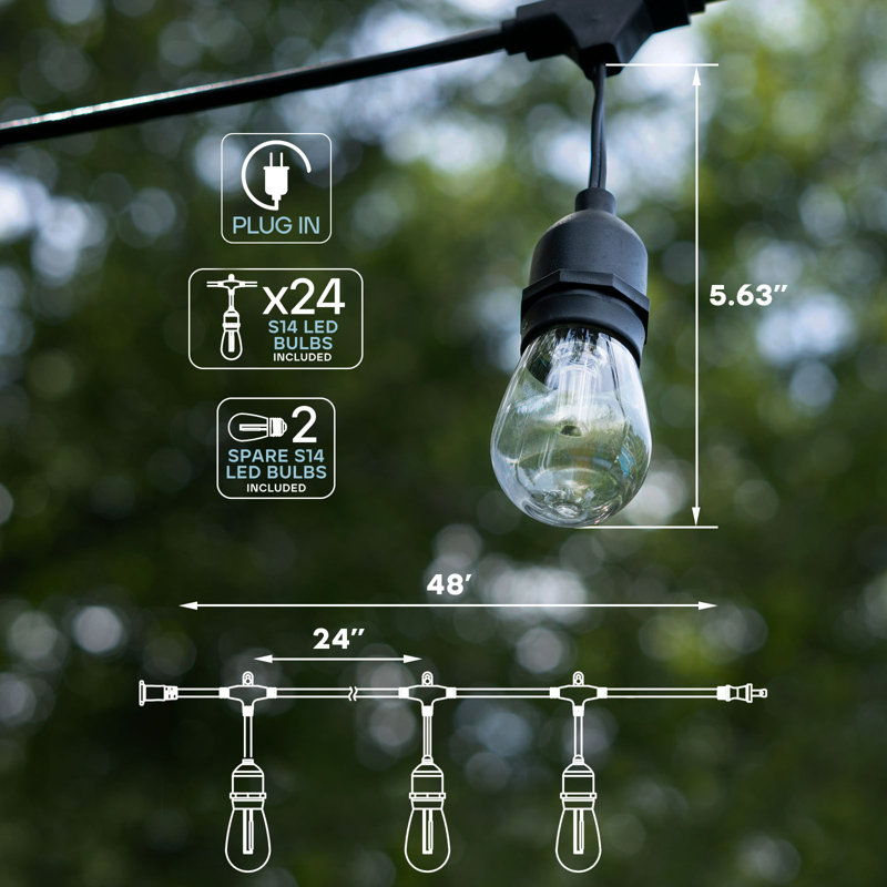Arlmont & Co. Serren Outdoor 24 - Bulb 576'' Plug-in LED String Light ...