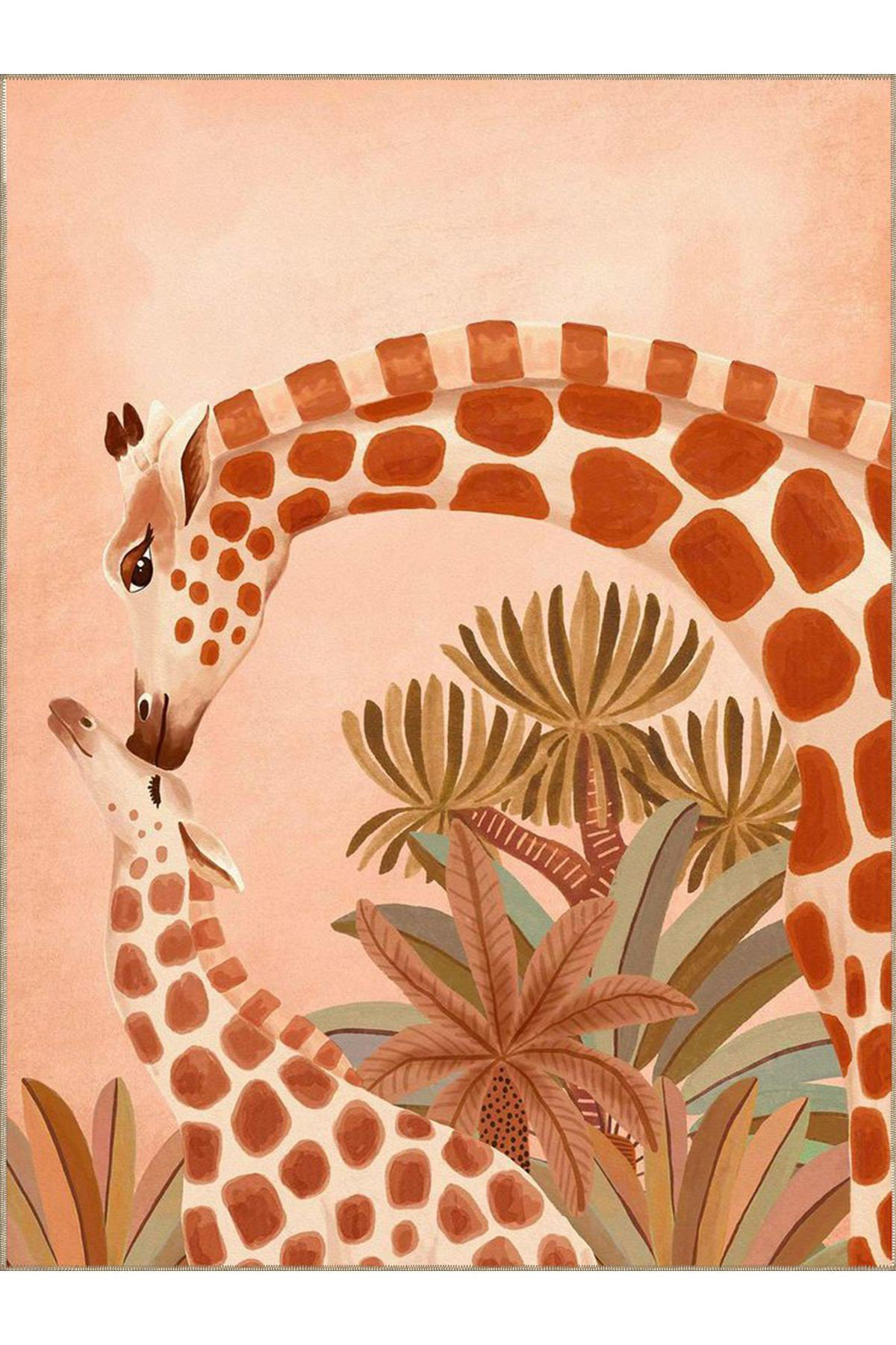 Hokku Designs Beige Toned Baby and Mother Giraffe Patterned Woven Base ...