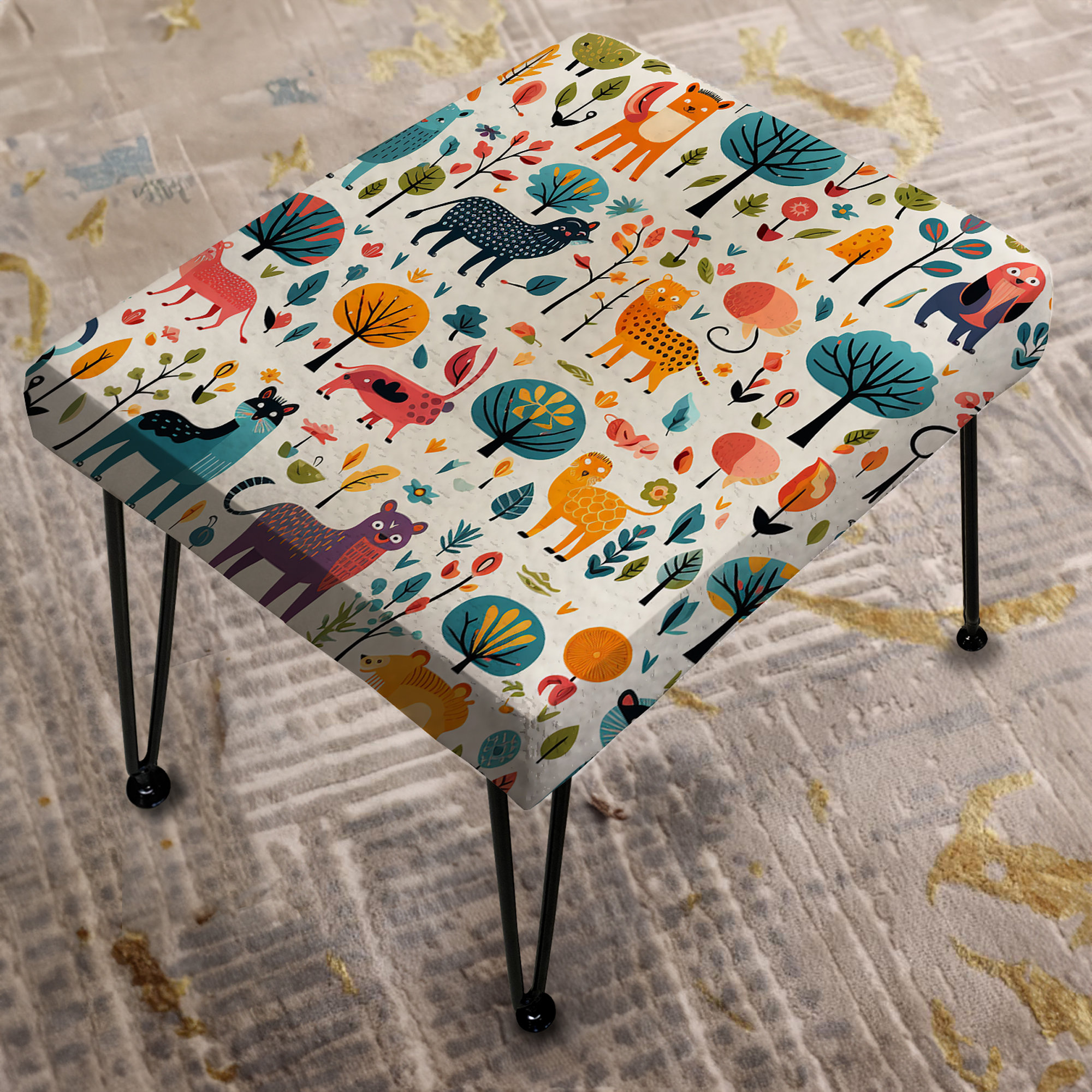 Design Art Minimal Multicolor Zoo Children Animals - Animal Print Rectangle Ottoman | Wayfair