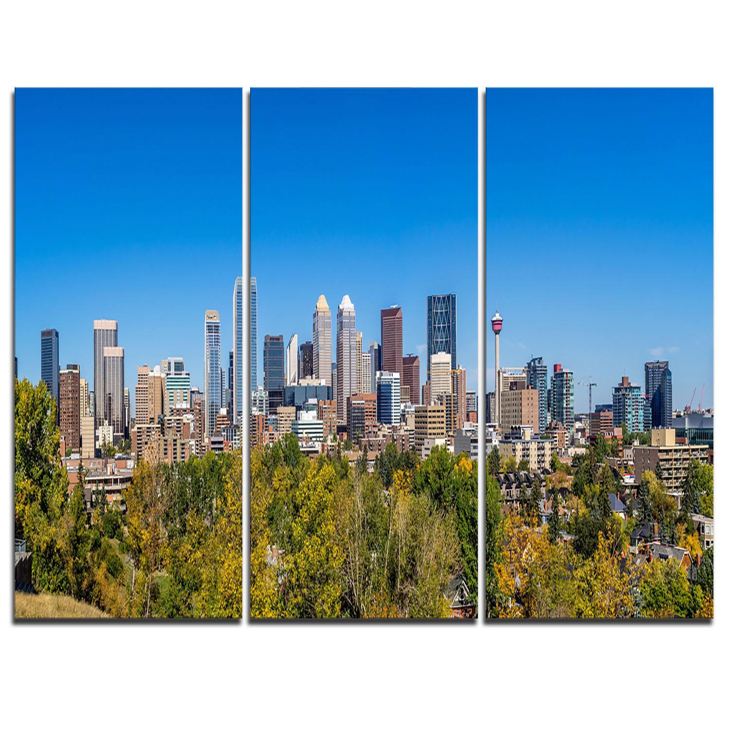 Design Art Calgary Skyline with Blue Sky Photographic Print on Wrapped ...