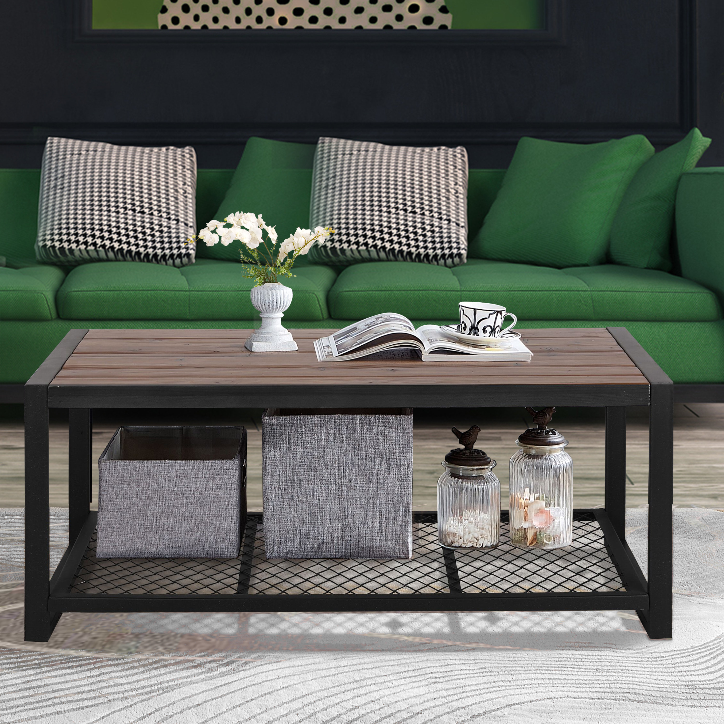 17 Stories Simple Retro-Style Rectangular Metal Coffee Table With ...