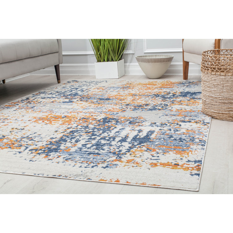 17 Stories Prescott Vintage Sapphire Gold Splatter Area Rug | Wayfair