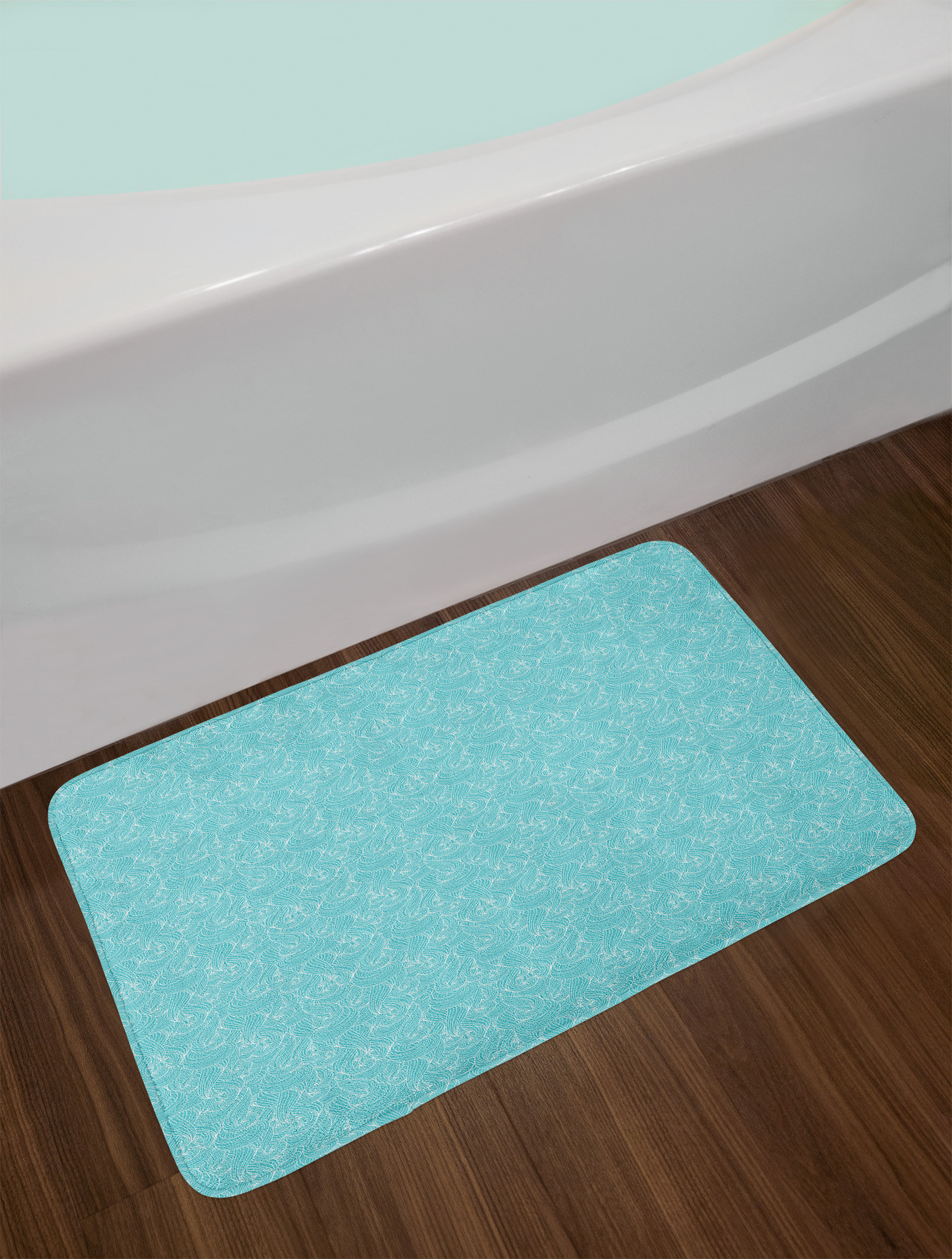 East Urban Home Abstract Ocean Turquoise Bath Rug | Wayfair