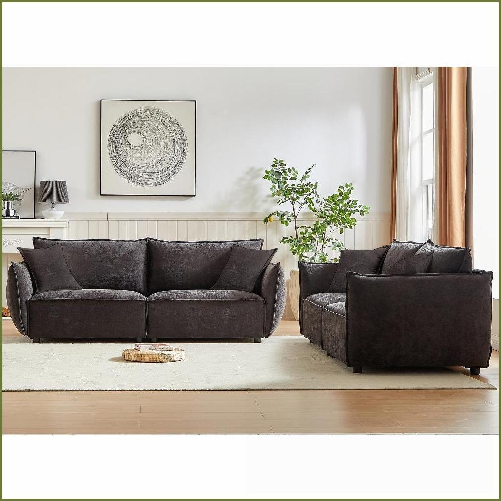 NFusion Modern 3-Seater + 3-Seater Convertible Sleeper Combo Chenille ...