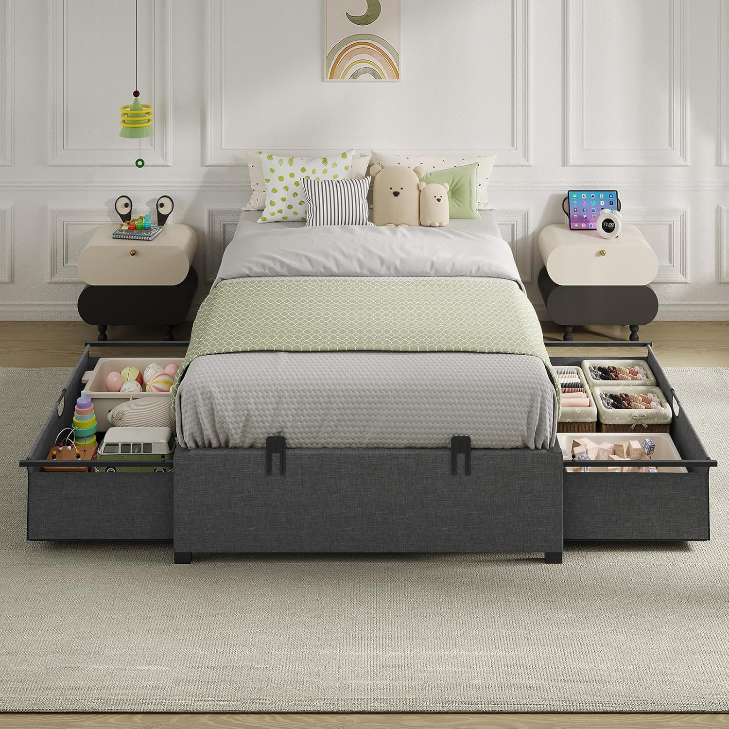Ebern Designs Twin Size Bed Frame With 2 Large Storage Drawers ...