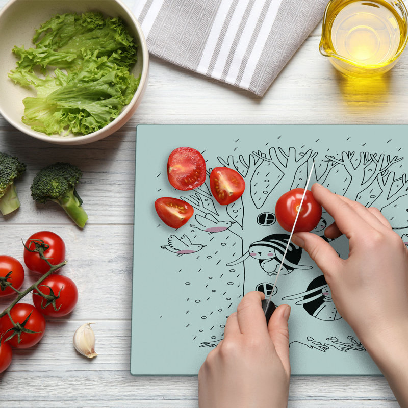 Ambesonne Magic Cutting Board Large Size Birds Rabbits Tree Rainy White ...
