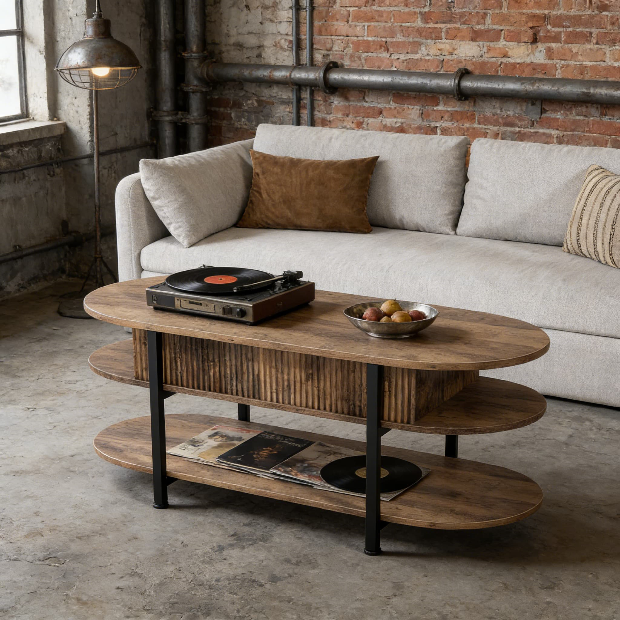 17 Stories Lift Top Coffee Table With Hidden Storage, Fluted Oval ...