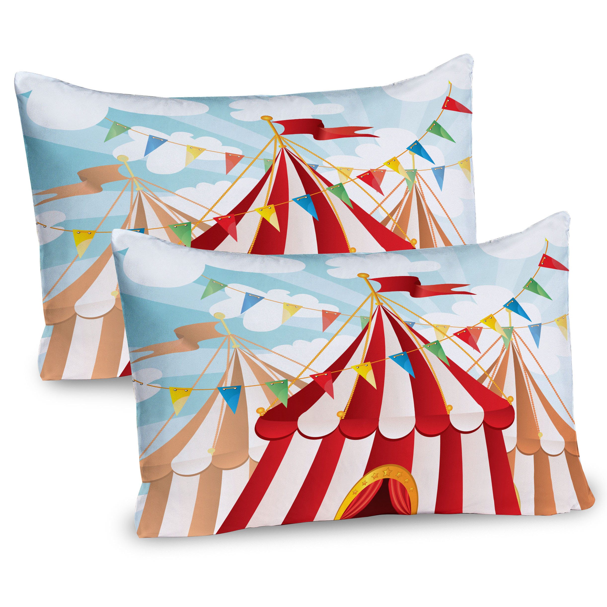 Ambesonne Circus Pillow Sham 2 Pack Circus Cloudy Sun Sky Blue White ...