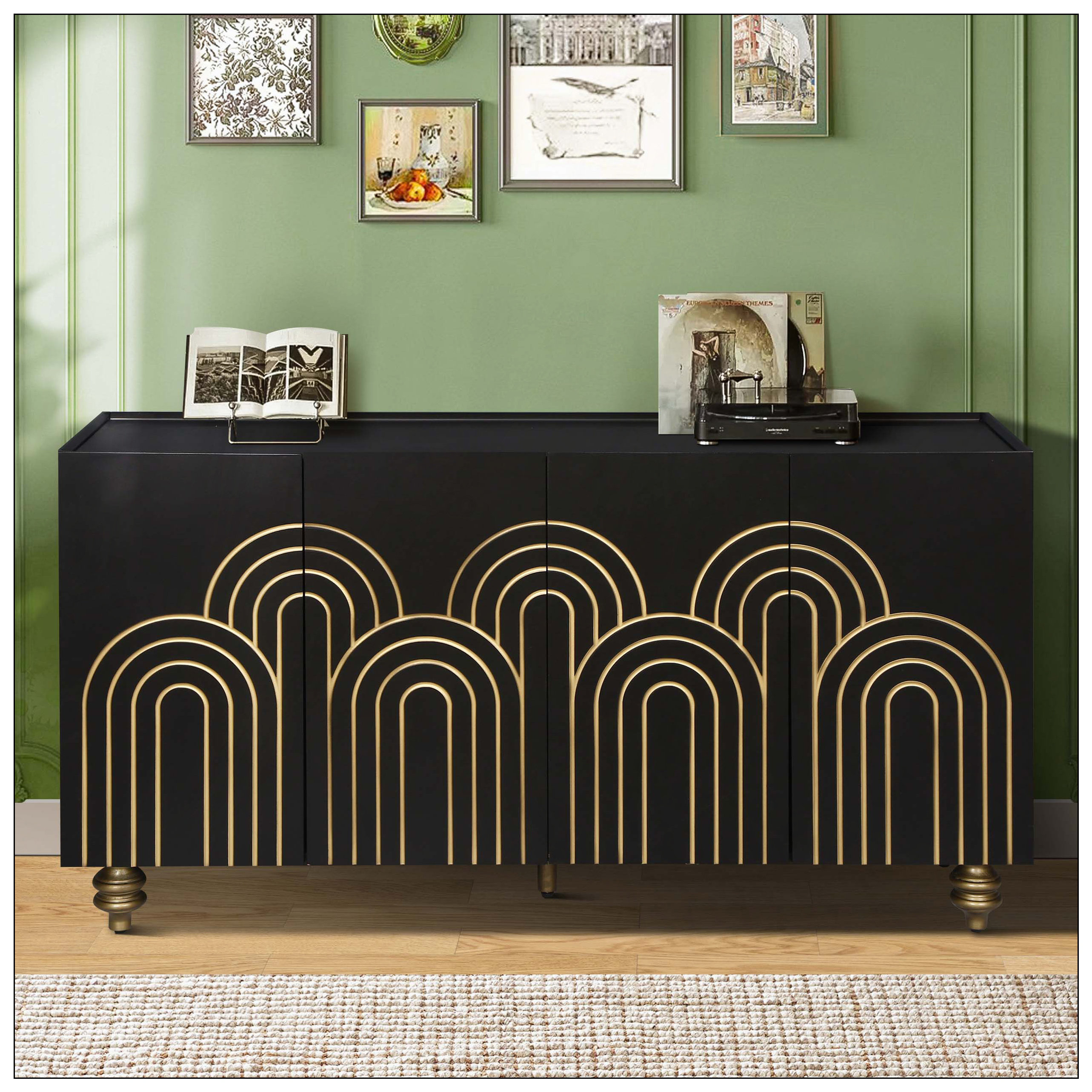 JBRHTWP8MQAPNM4E Modern Fluted Sideboard Buffet With Storage, Curve ...