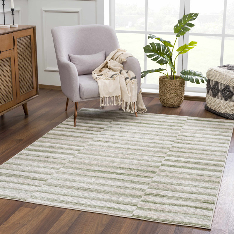 Ebern Designs Bowland Abstract Design Modern Green/Beige Area Rug ...
