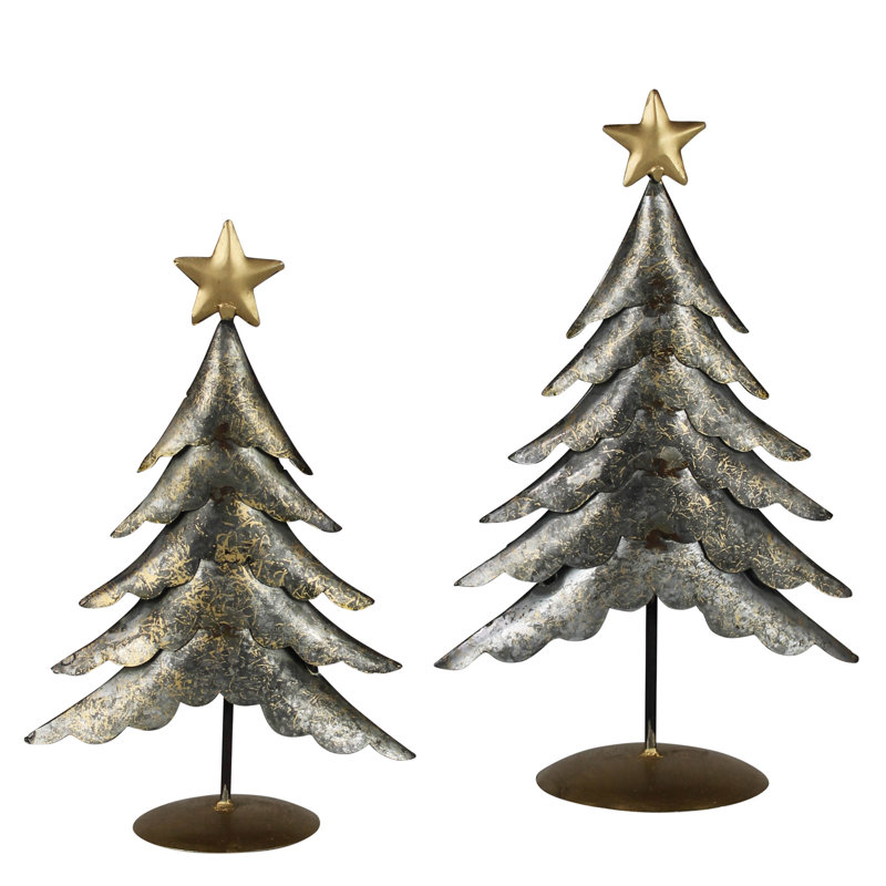 The Holiday Aisle® Galvanized Tree With Gold Star, Set/2 Sm: 6X3x.95 ...
