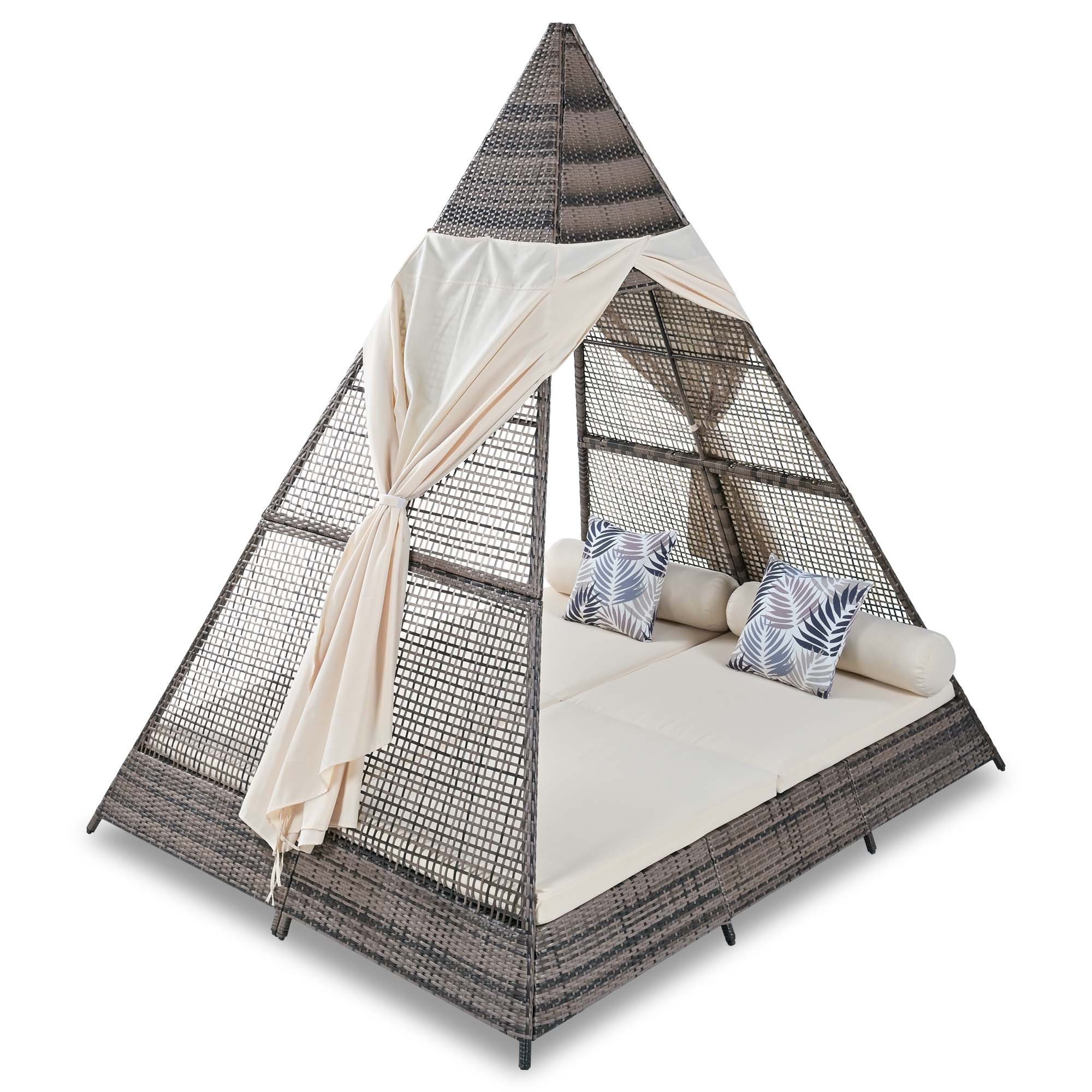 Hokku Designs 90.5" Length Outdoor Sunbed With Colorful Pillows, Wicker ...