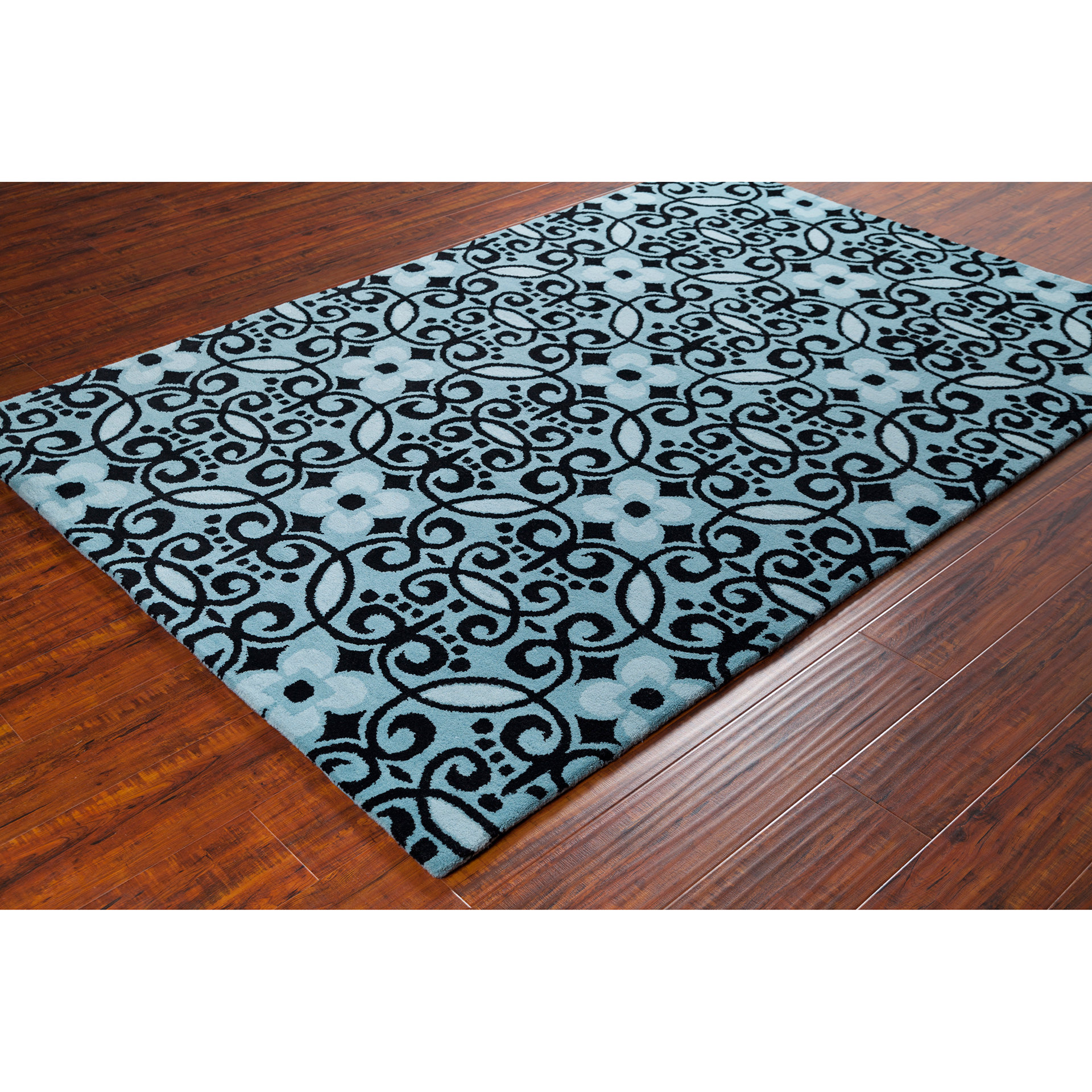 Chandra Rugs Stella Patterned Contemporary Wool Blue/Black Area Rug ...