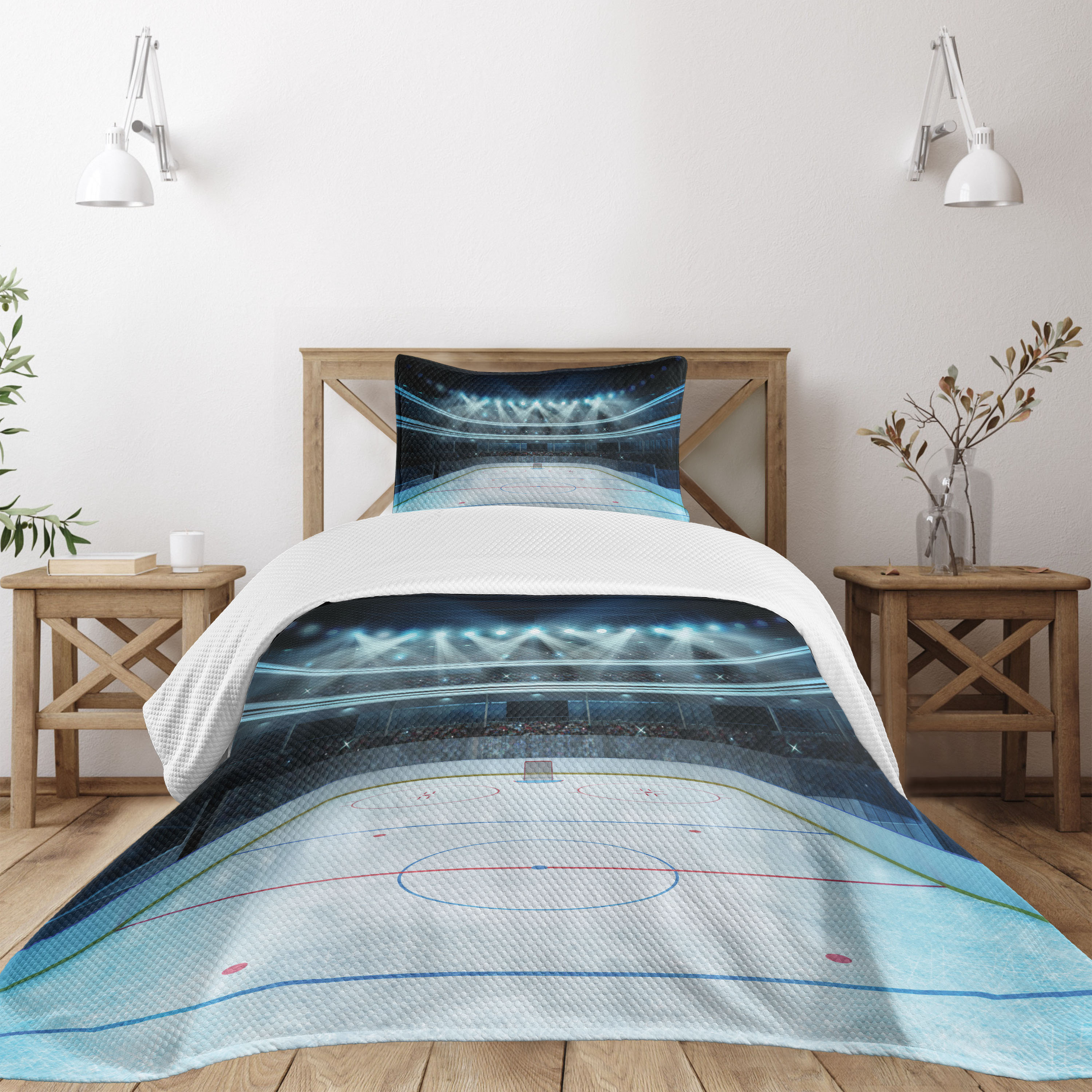 Ambesonne Hockey Bedspread Set Sport Arena Photo Fans Multicolor | Wayfair