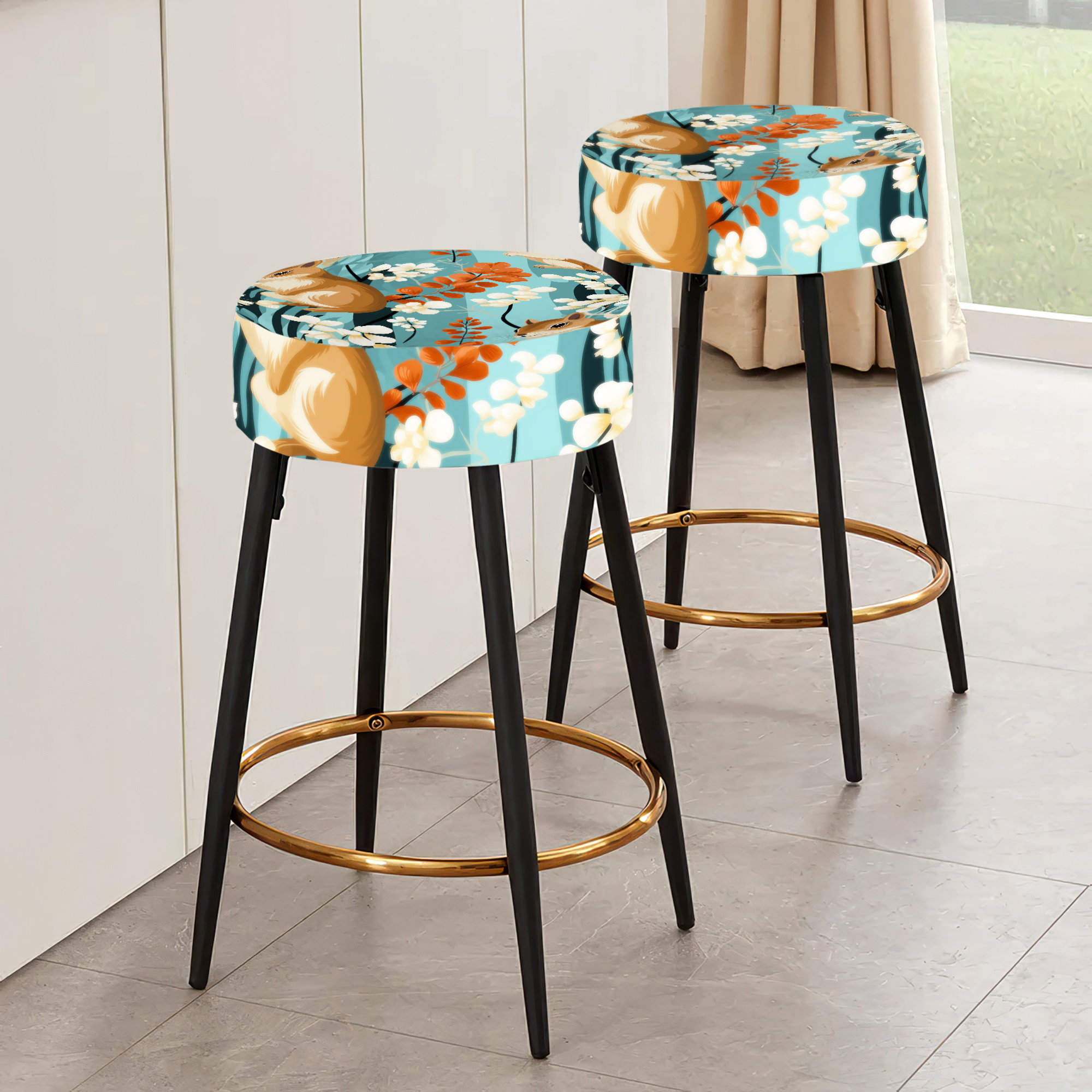 Design Art Cute Squirrel Seamless Pattern - Animal Print Bar Stools Set ...