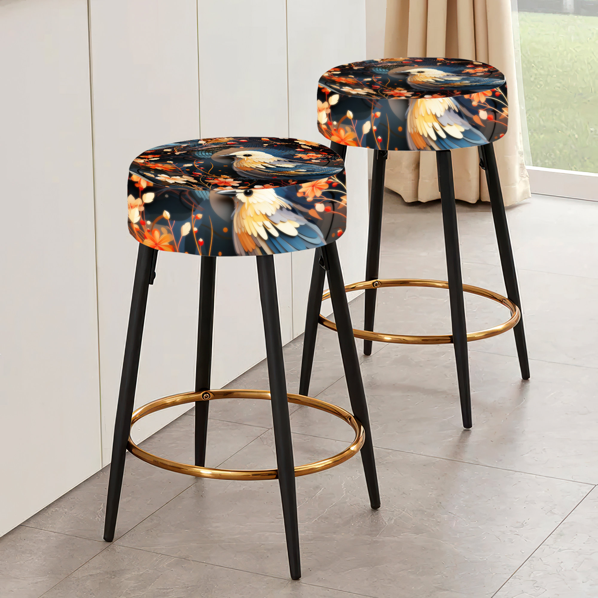 Design Art Tropical Sunset Colors Birds - Animal Bar Stools Set Of 2 ...