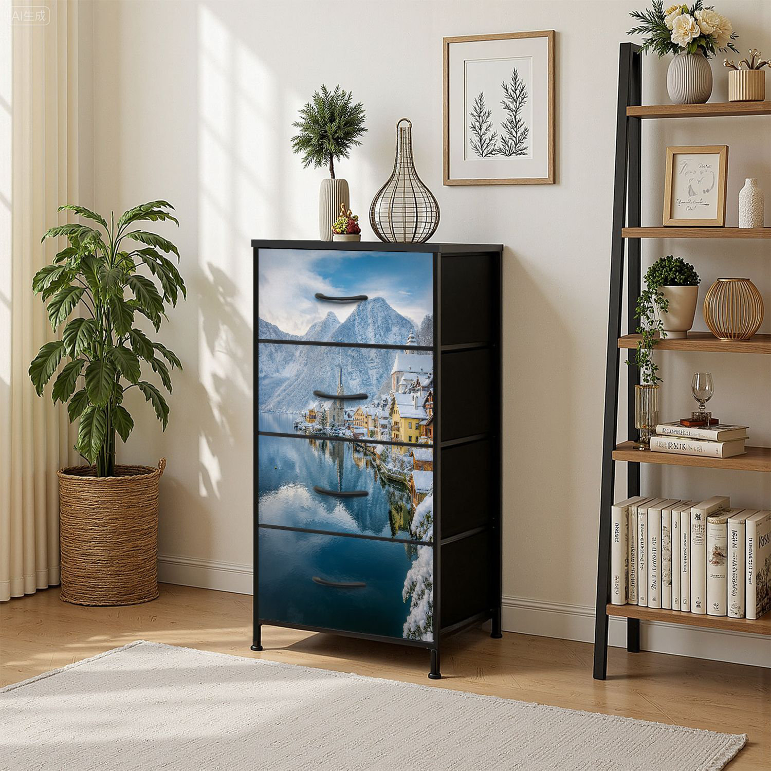 Ebern Designs 4 Drawer Vertical Storage Dresser snow covered village ...