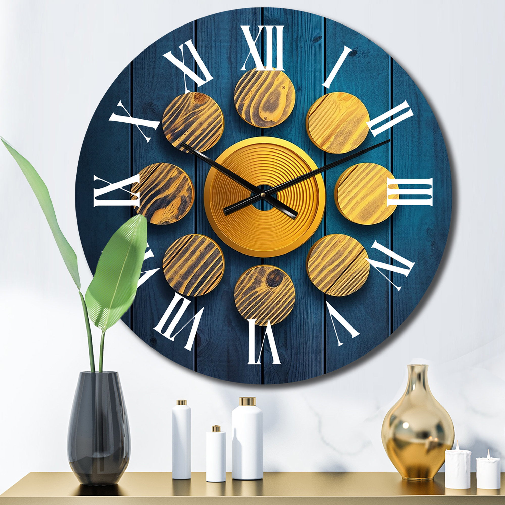 East Urban Home Sacred Geometry in Blue and Gold - Modern Geometric ...