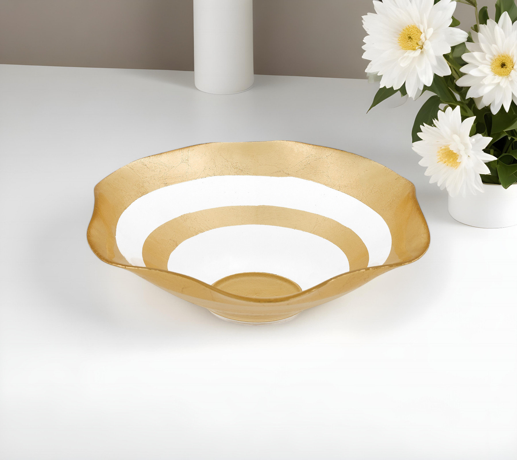 Mercer41 Eleri 9" Clear and Gold Glass Round Ruffle Centerpiece Bowl ...