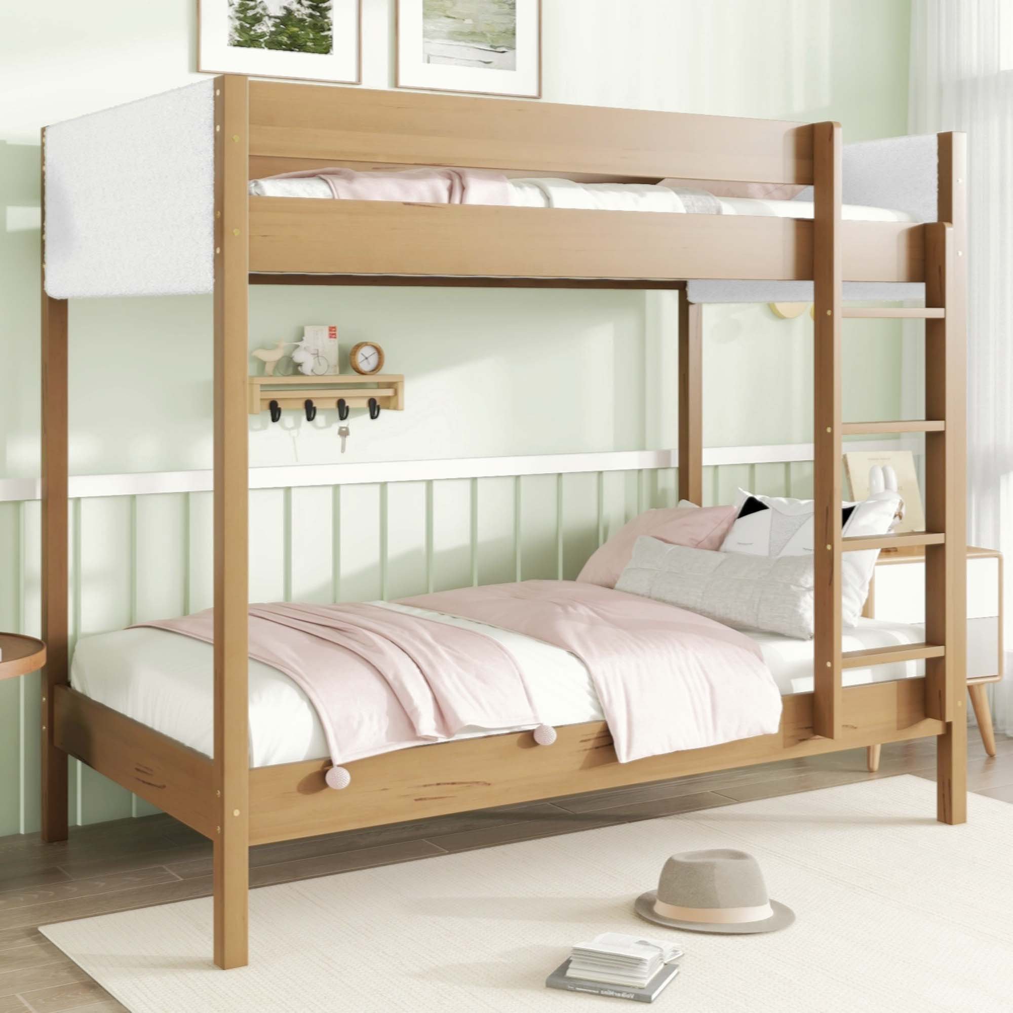 Harriet Bee Twin Over Twin Bunk Bed, Upholstered Bunk Bed Frame With ...