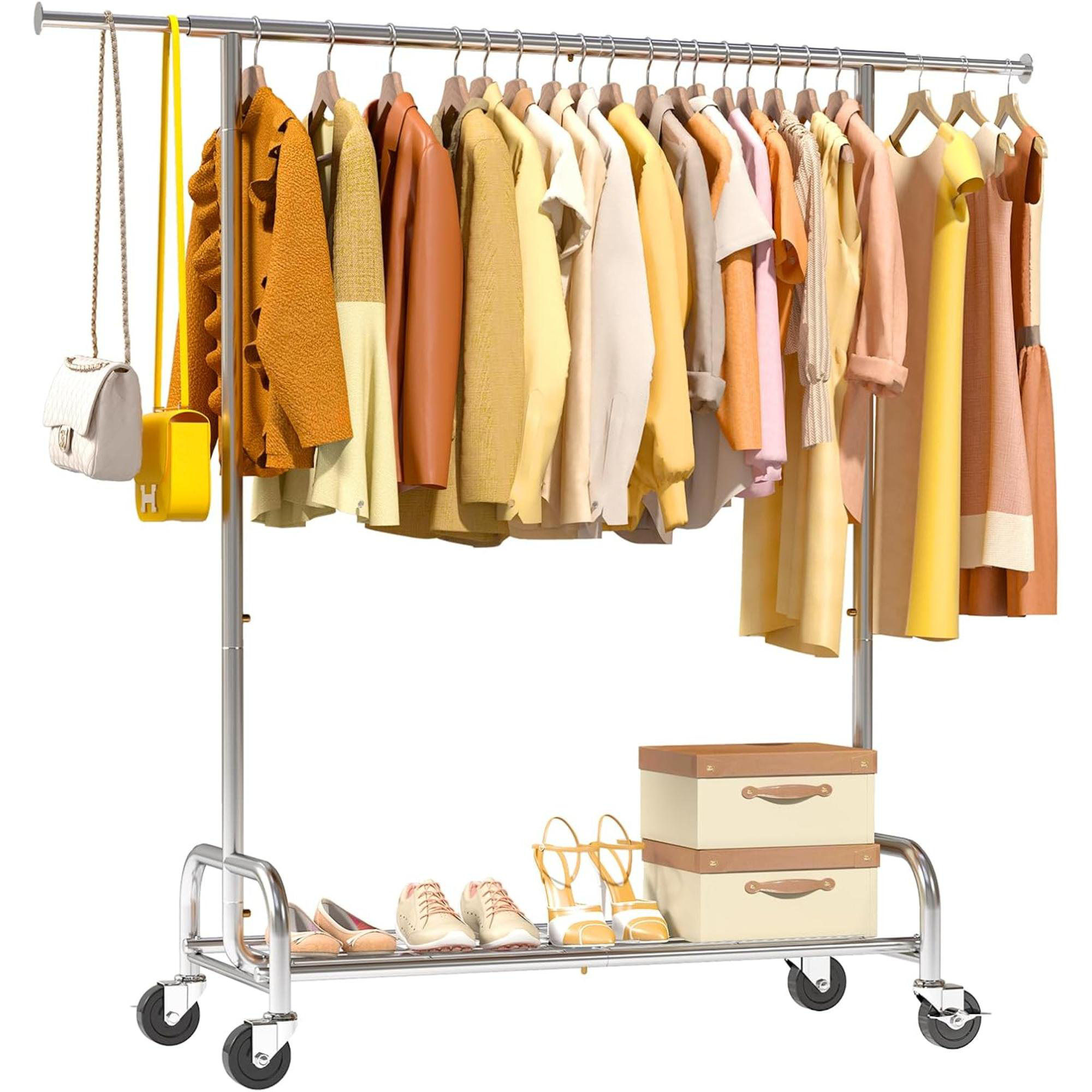 Rebrilliant Heavy Duty Clothes Rack Load 450 LBS, Standing Rolling ...