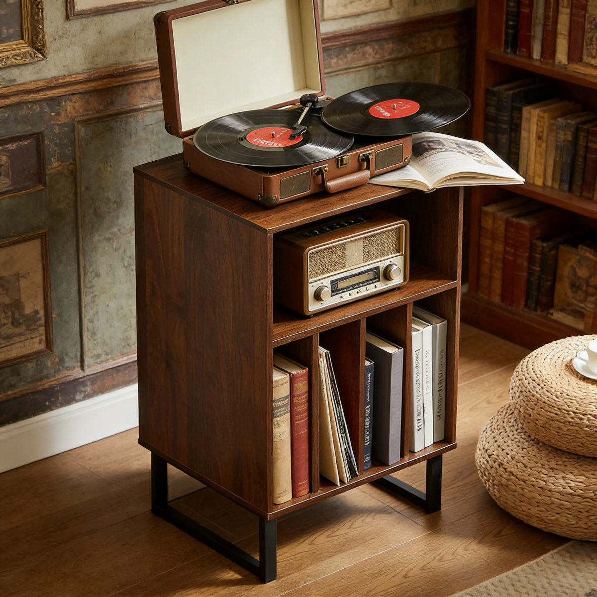 17 Stories Modern Record Player Stand With Vinyl Storage Cabinet ...