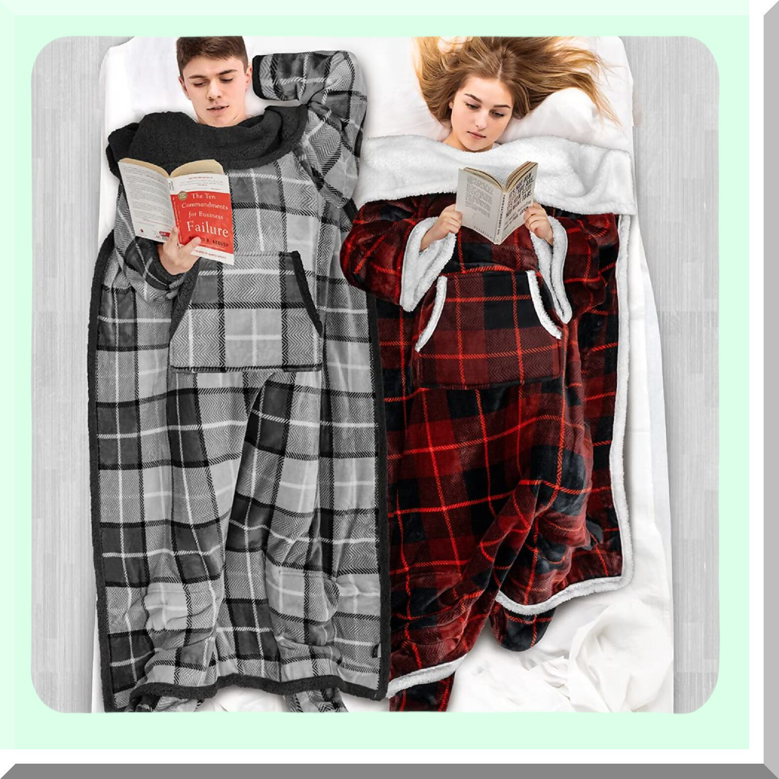 BRBCA CozySleeve Sherpa Blanket with Foot Pocket - Fleece Snuggle Wrap ...