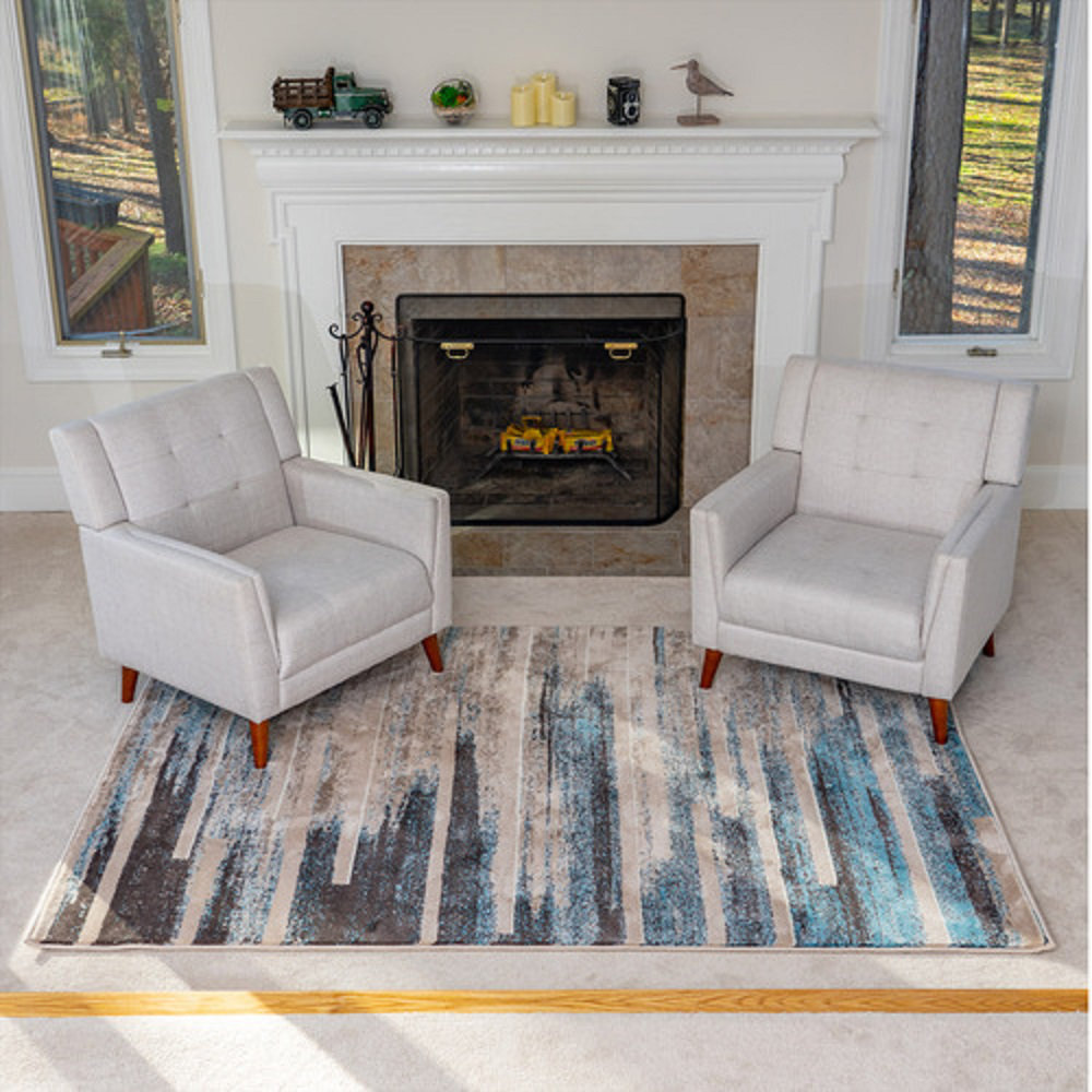 Ivy Bronx Stodola Abstract Braided Blue/Tan Area Rug & Reviews | Wayfair
