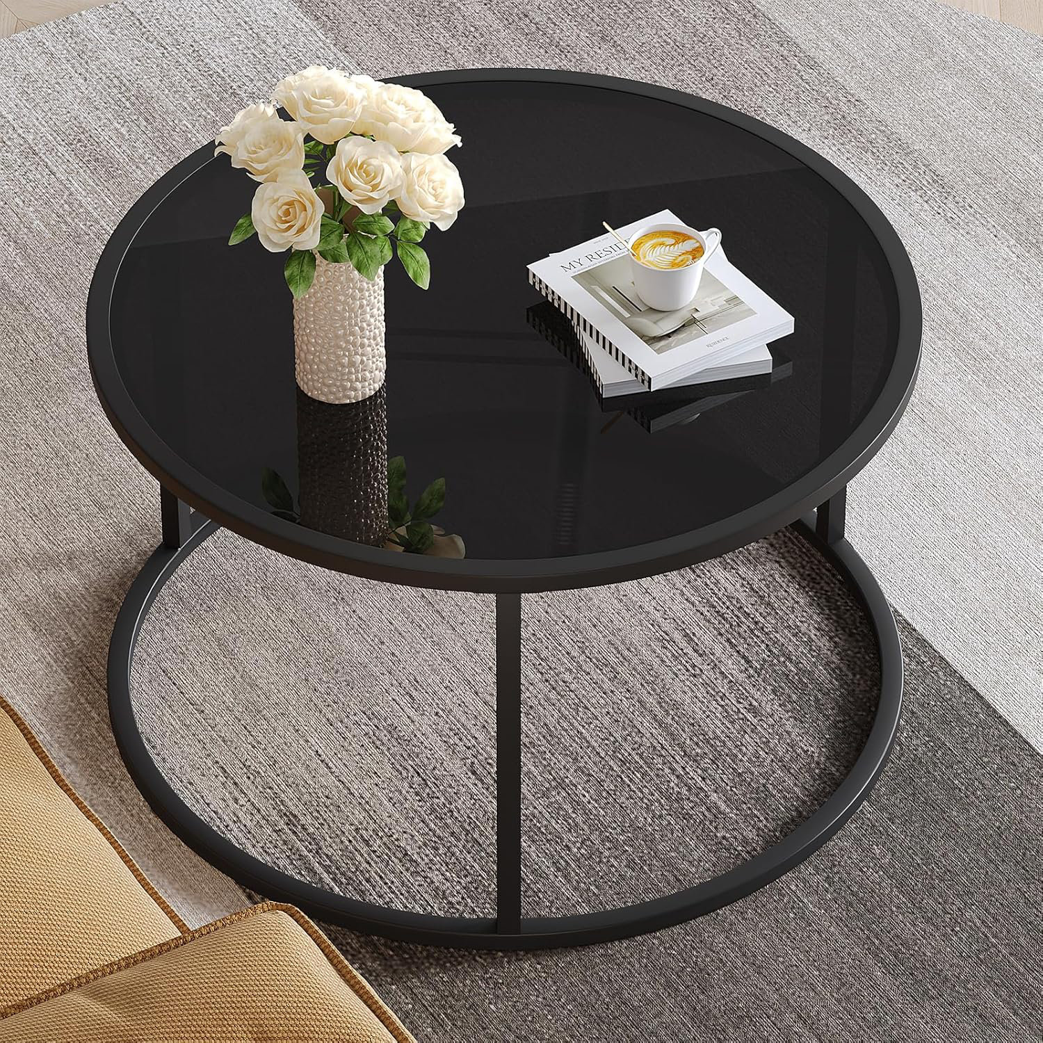 Wrought Studio™ Coffee Table Small Round Coffee Tables Modern Tempered ...