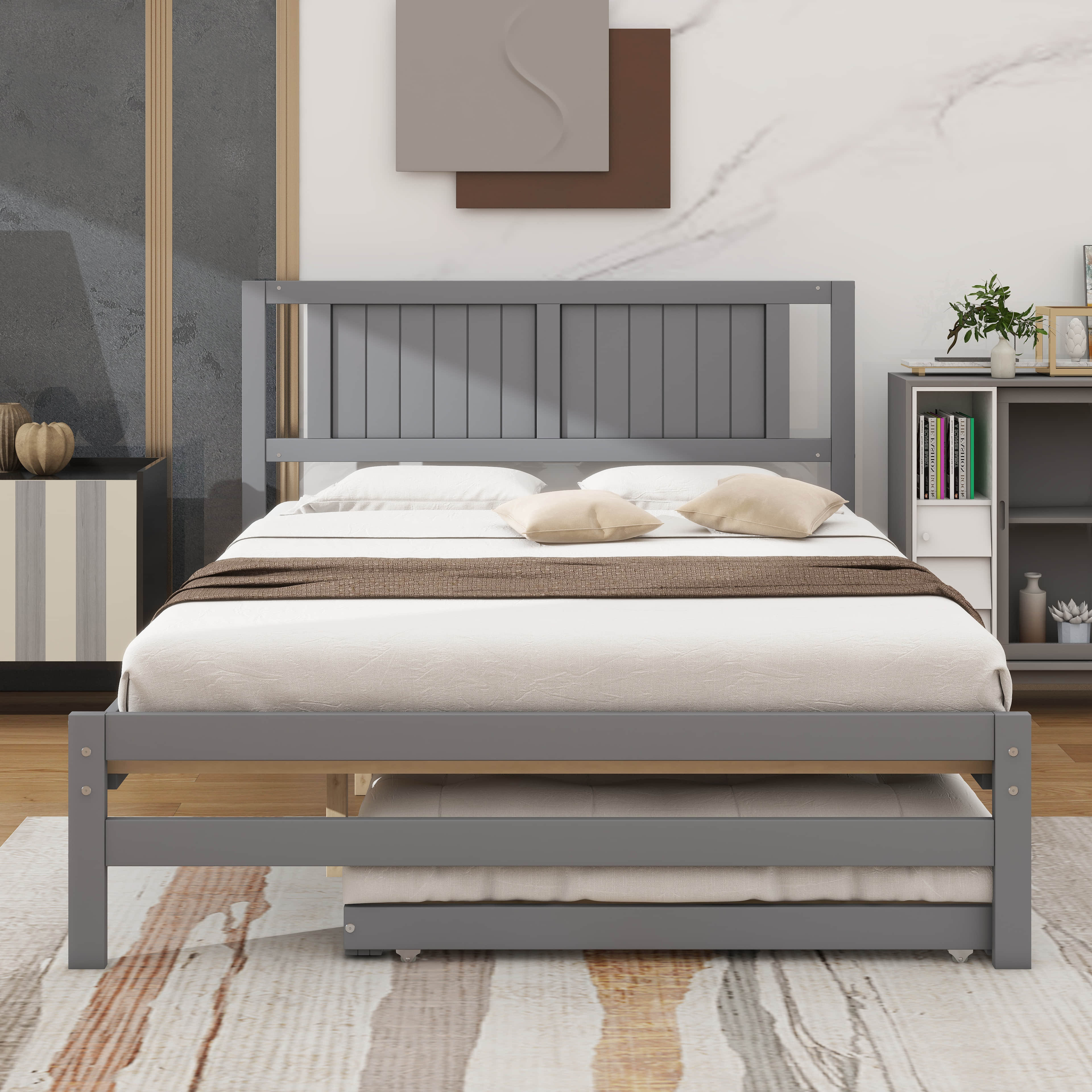 Lark Manor™ Adjustable Full Wood Bed With Trundle And Expandable Frame ...