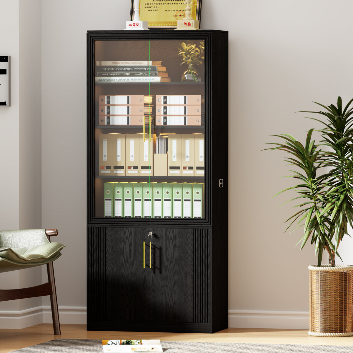 17 Stories Freestanding Office Cabinet With 3-color Light Modes And ...