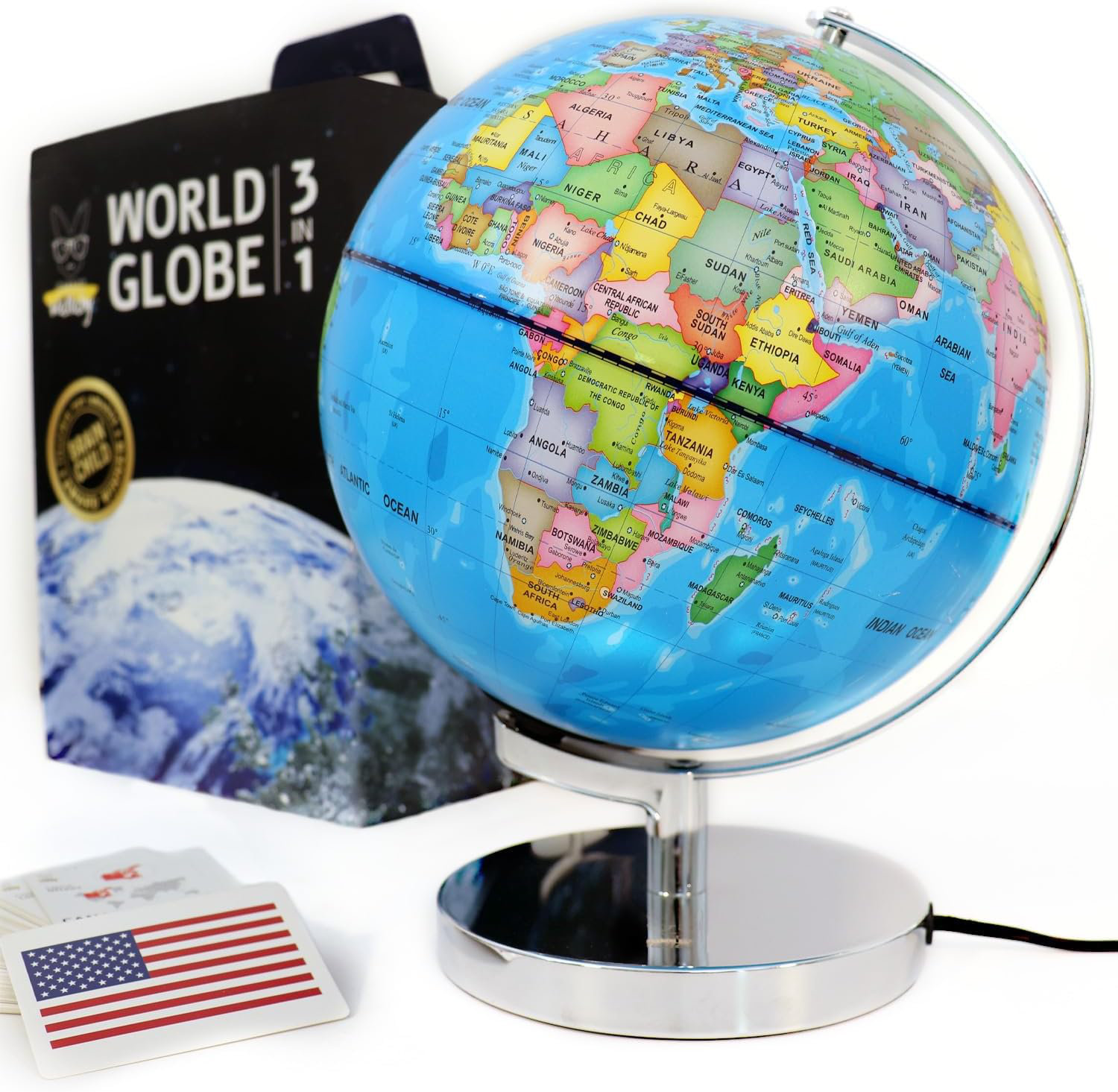 INKEDZ 9" Illuminated Educational Kids World Globe + STEM Flags ...