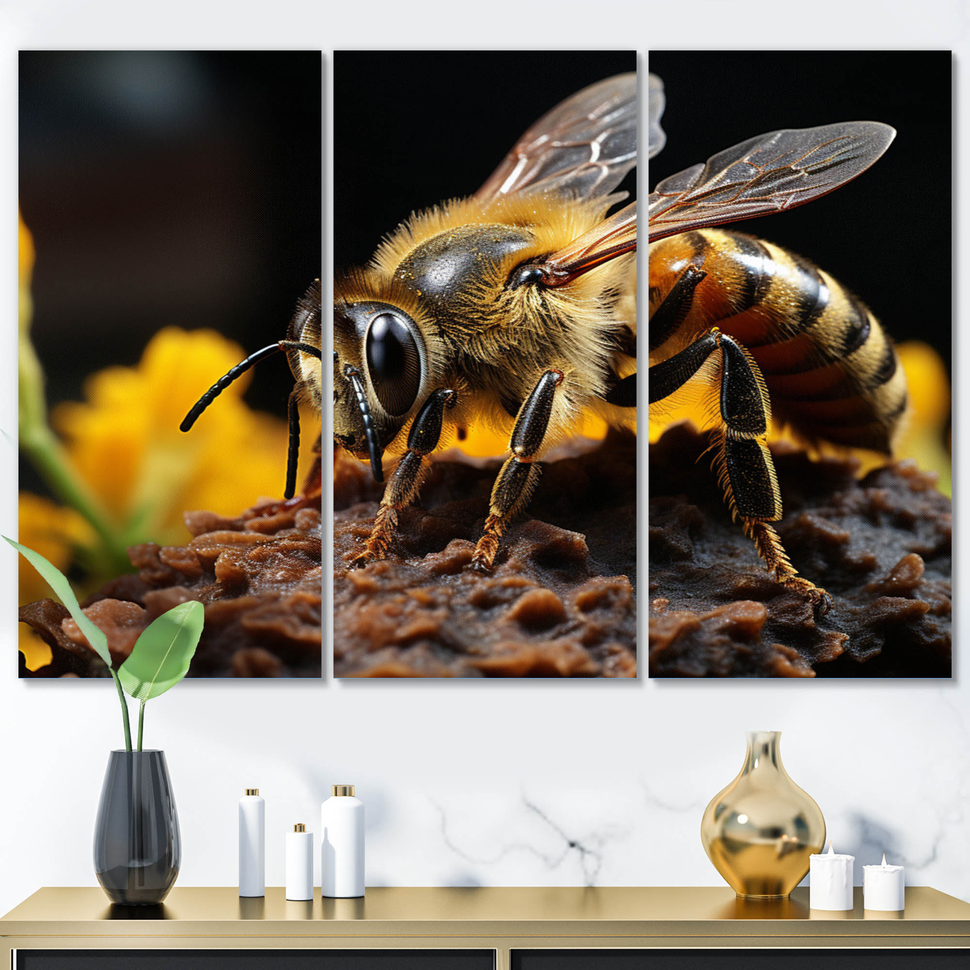 Gracie Oaks Bee Portrait I On Canvas 3 Pieces Print | Wayfair