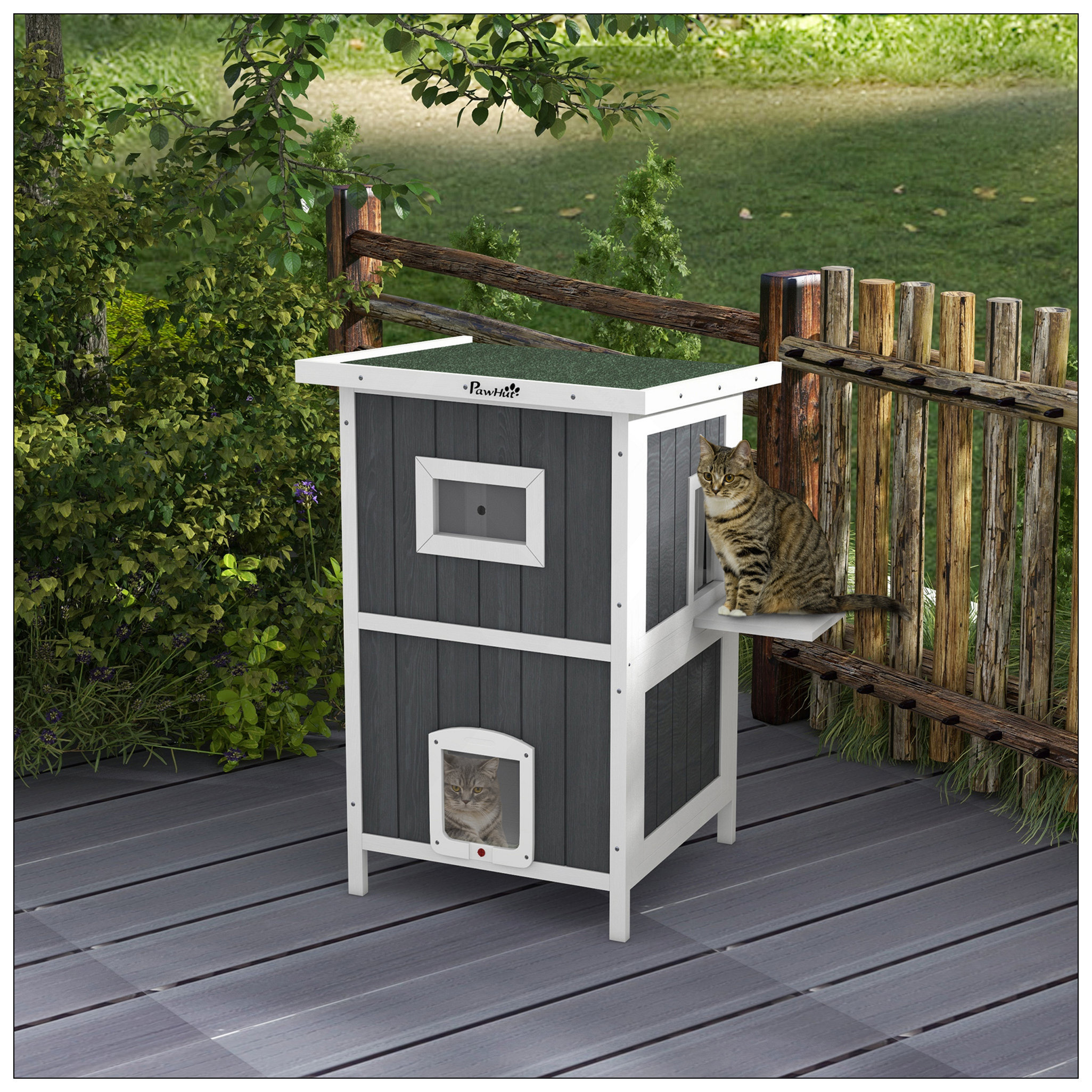 REDmintss Weatherproof Outdoor Cat House With 2 Tiers, Removable Floor ...