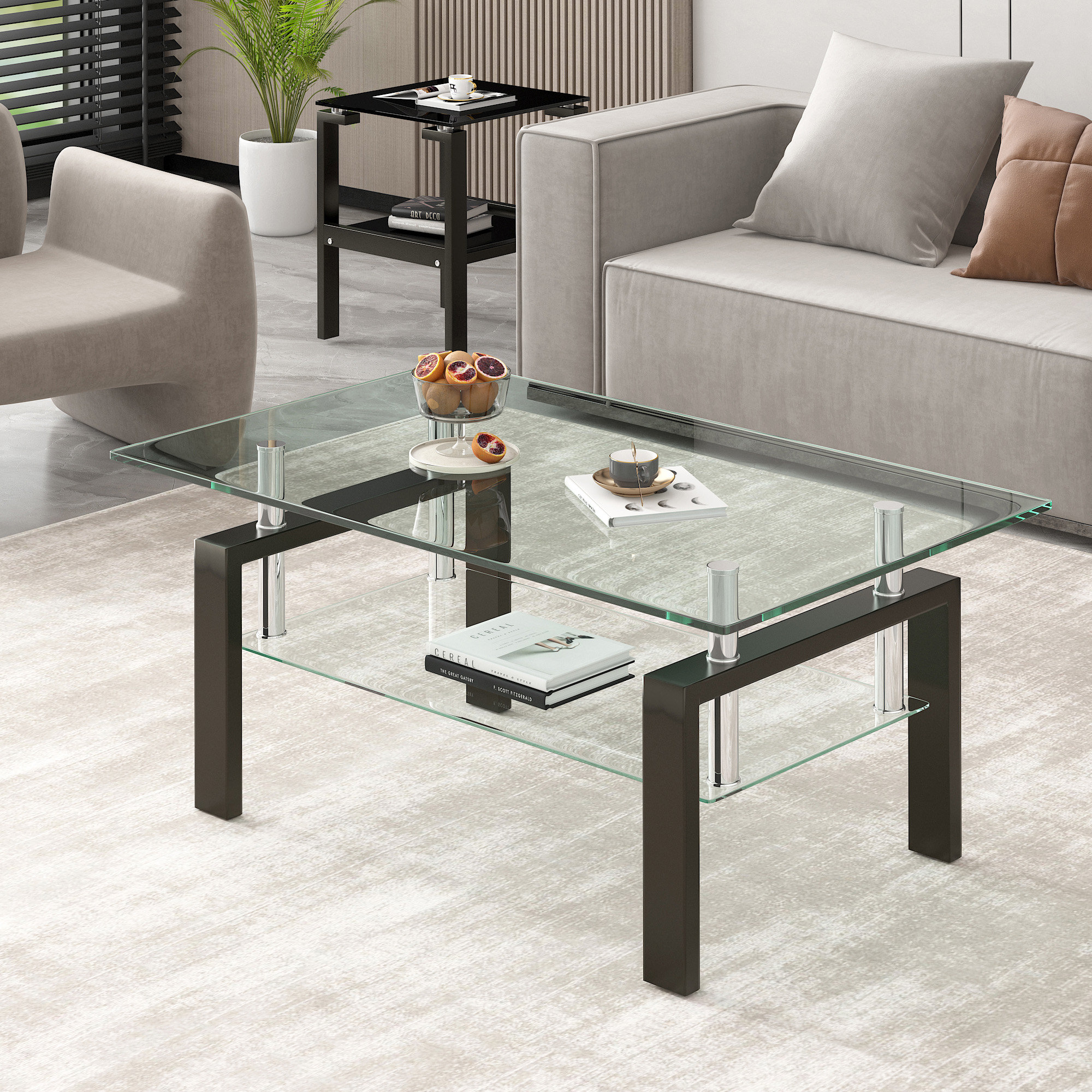 Latitude Run® Tempered Clear Glass Coffee Table(Only Including Coffee ...