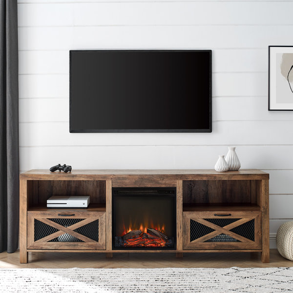 Gracie Oaks Tansey 70" Media Console with Electric Fireplace & Reviews ...