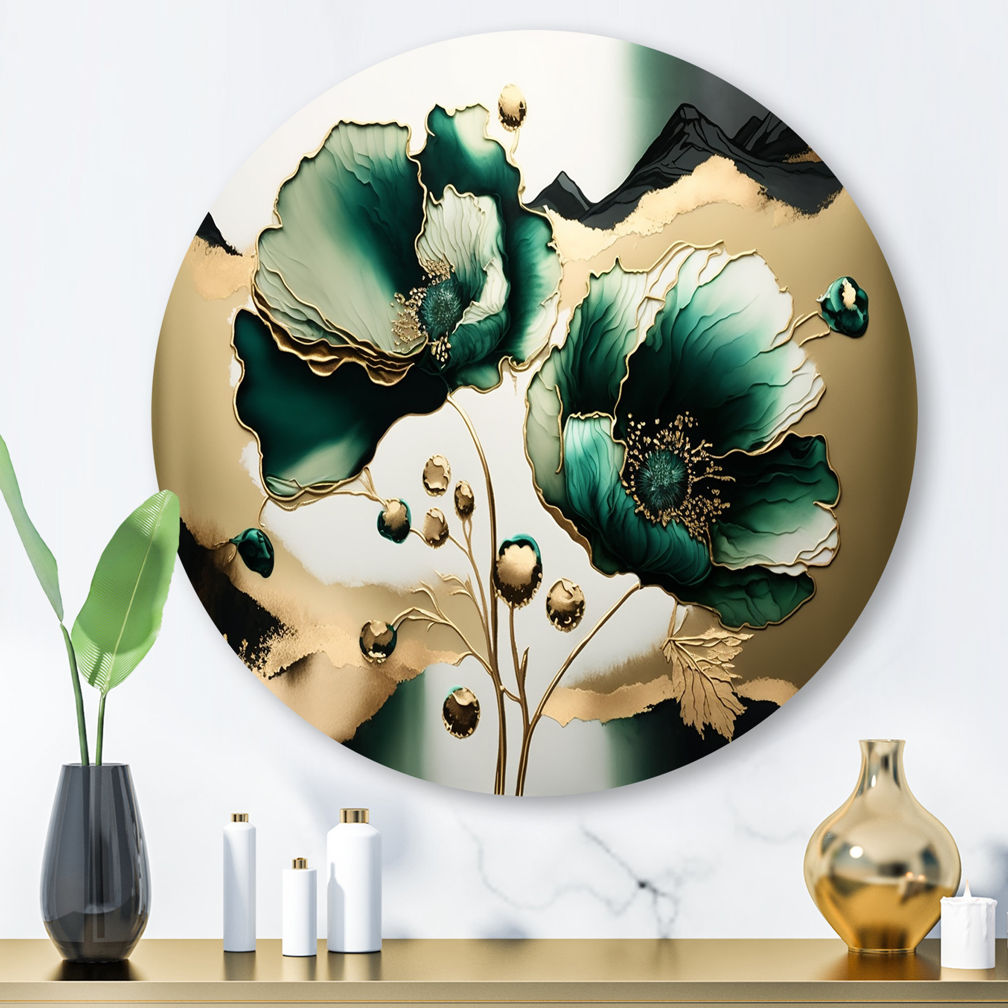 House of Hampton Gelatt Gold And Green Poppy Floral Euphoria I | Wayfair