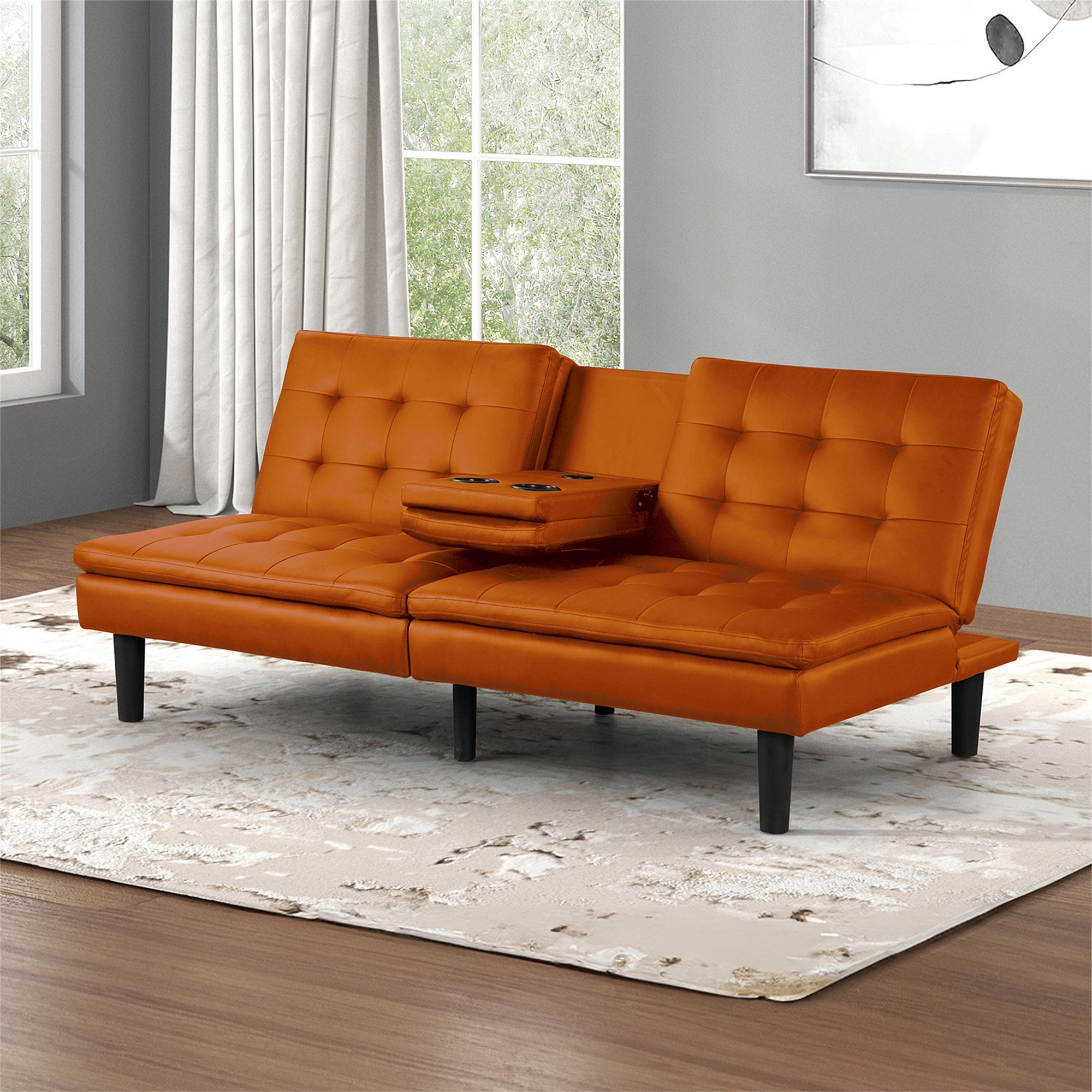 Latitude Run® Contemporary Style Futon Sofa Bed Built In USB Chargers ...