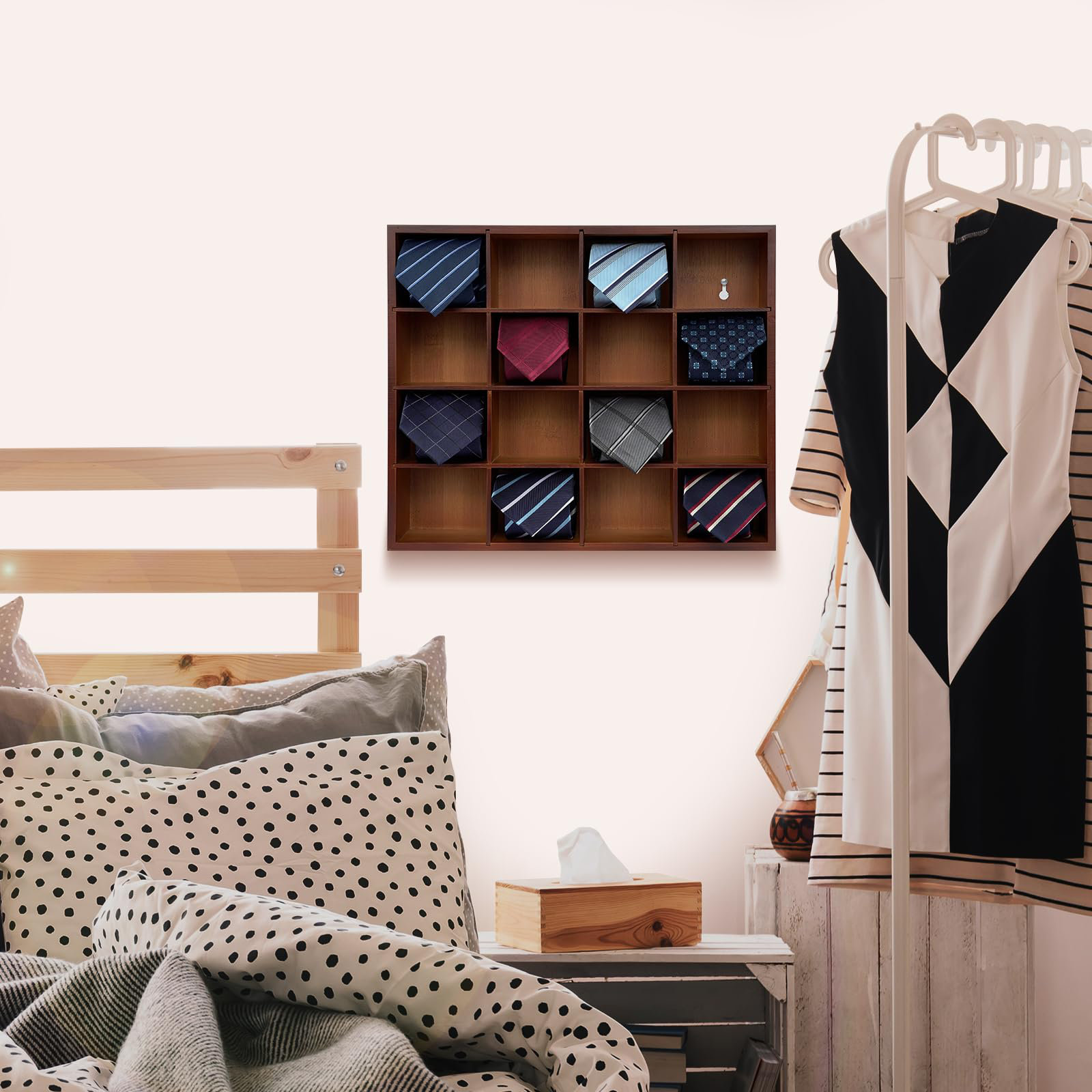 BOJUNTAN Tie Organizer Wall Mounted Tie Rack,Tie Box For Men,Tie ...