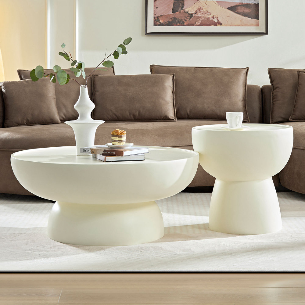 Hokku Designs Fibreglass Cream Style Coffee Table Set of 2 - Wayfair Canada
