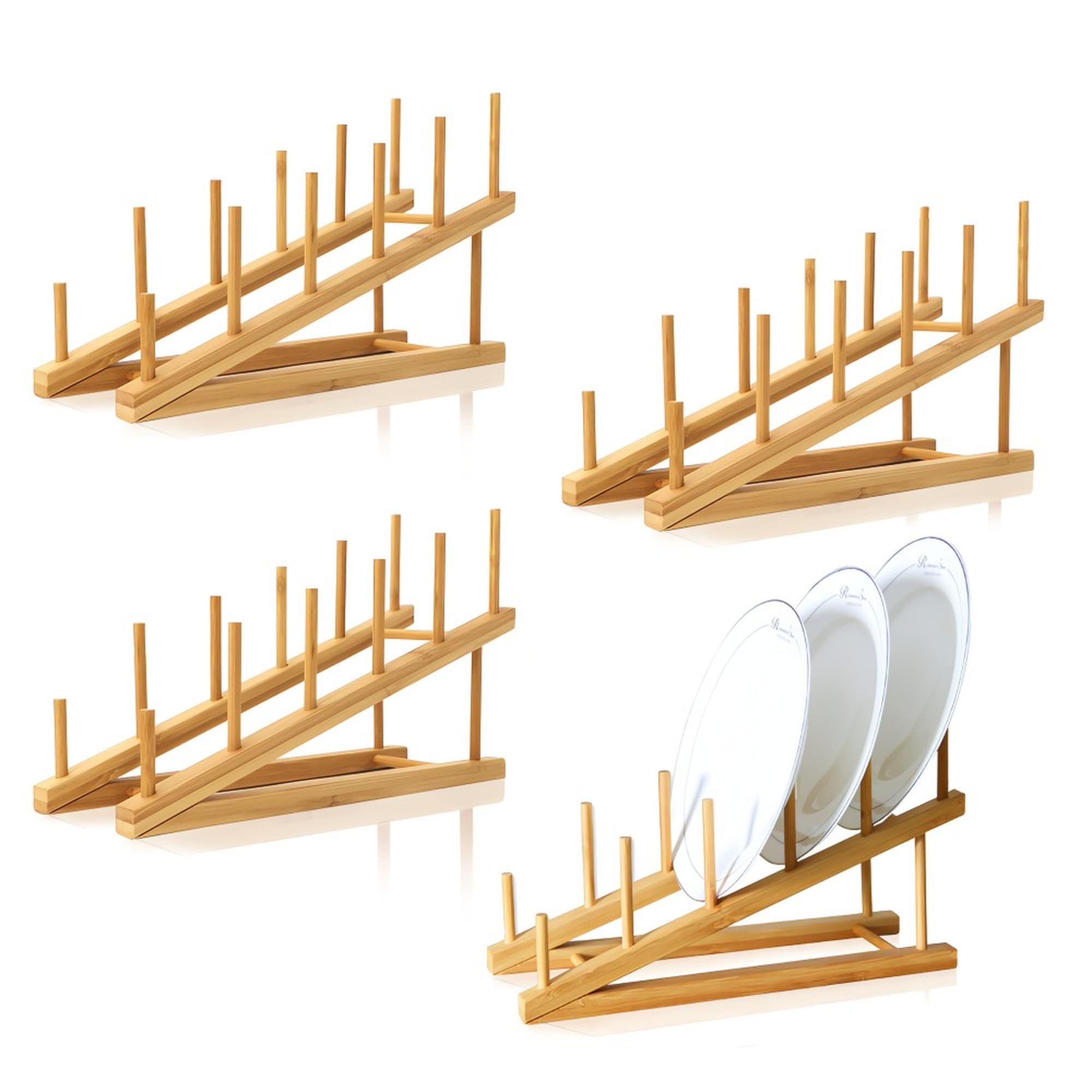shuoli 4 PCS Wooden Dish Drying Rack Bamboo Plate Dish Rack Stand ...