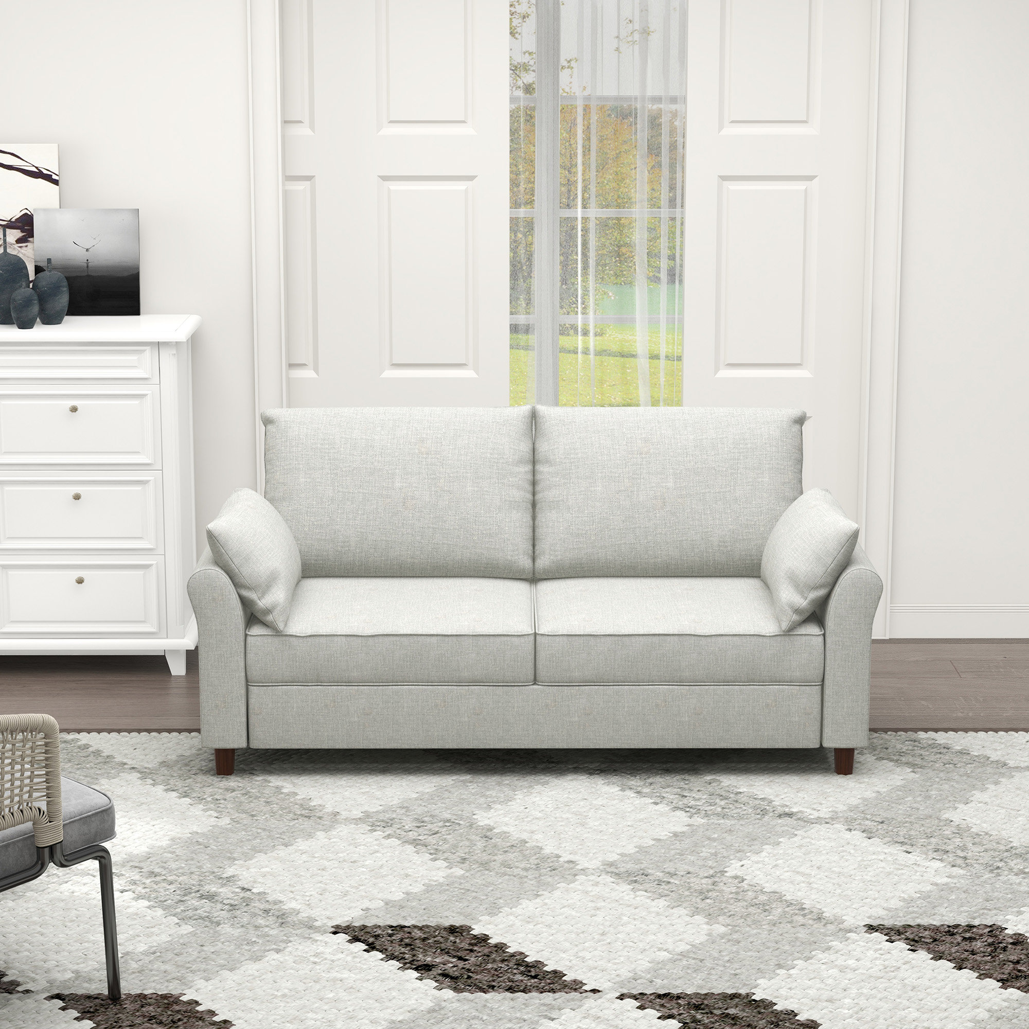 Lark Manor Armanjit 73.5" Wide Linen-Upholstered Sofa With 2 Pillows ...