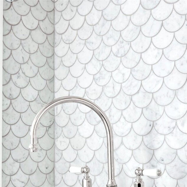 Marble Online 13" x 11" Marble Fish Scale Mosaic Wall & Floor Tile ...