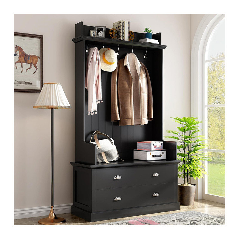 Red Barrel Studio® Wooden Vintage Style Hall Tree,with 5 Metal Hooks ...