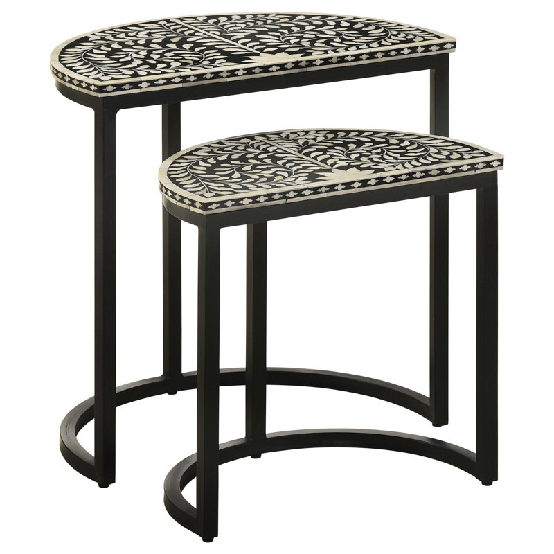 Bungalow Rose Reith 2-Piece Demilune Nesting Table Set Black And White ...