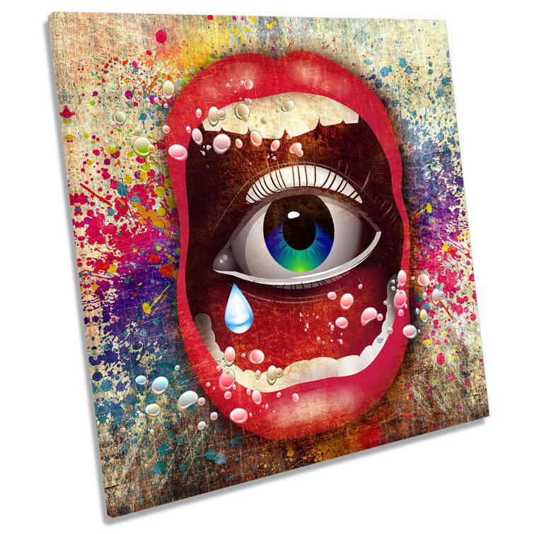 Happy Larry Lips Eye Grunge Urban Picture CANVAS WALL ART Square Print ...