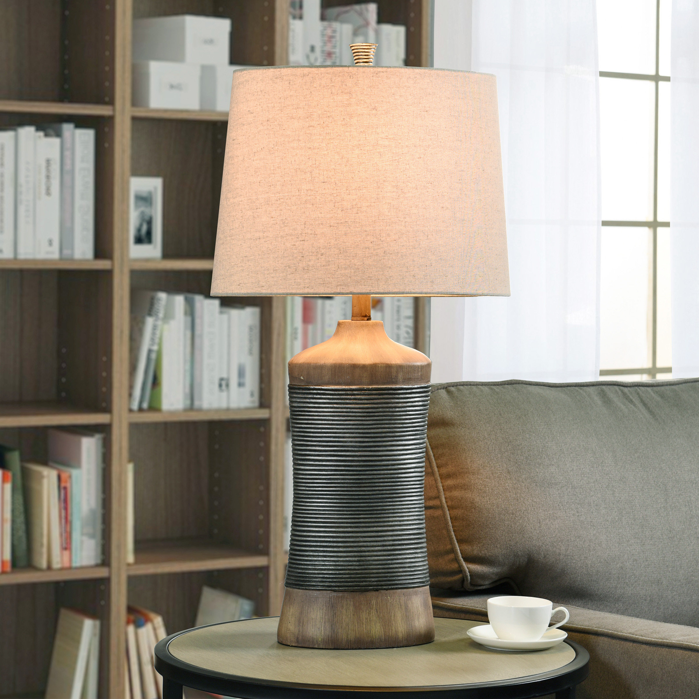 Ebern Designs Wingard - Table Lamp - Light Brown/Grey - Natural Shade ...